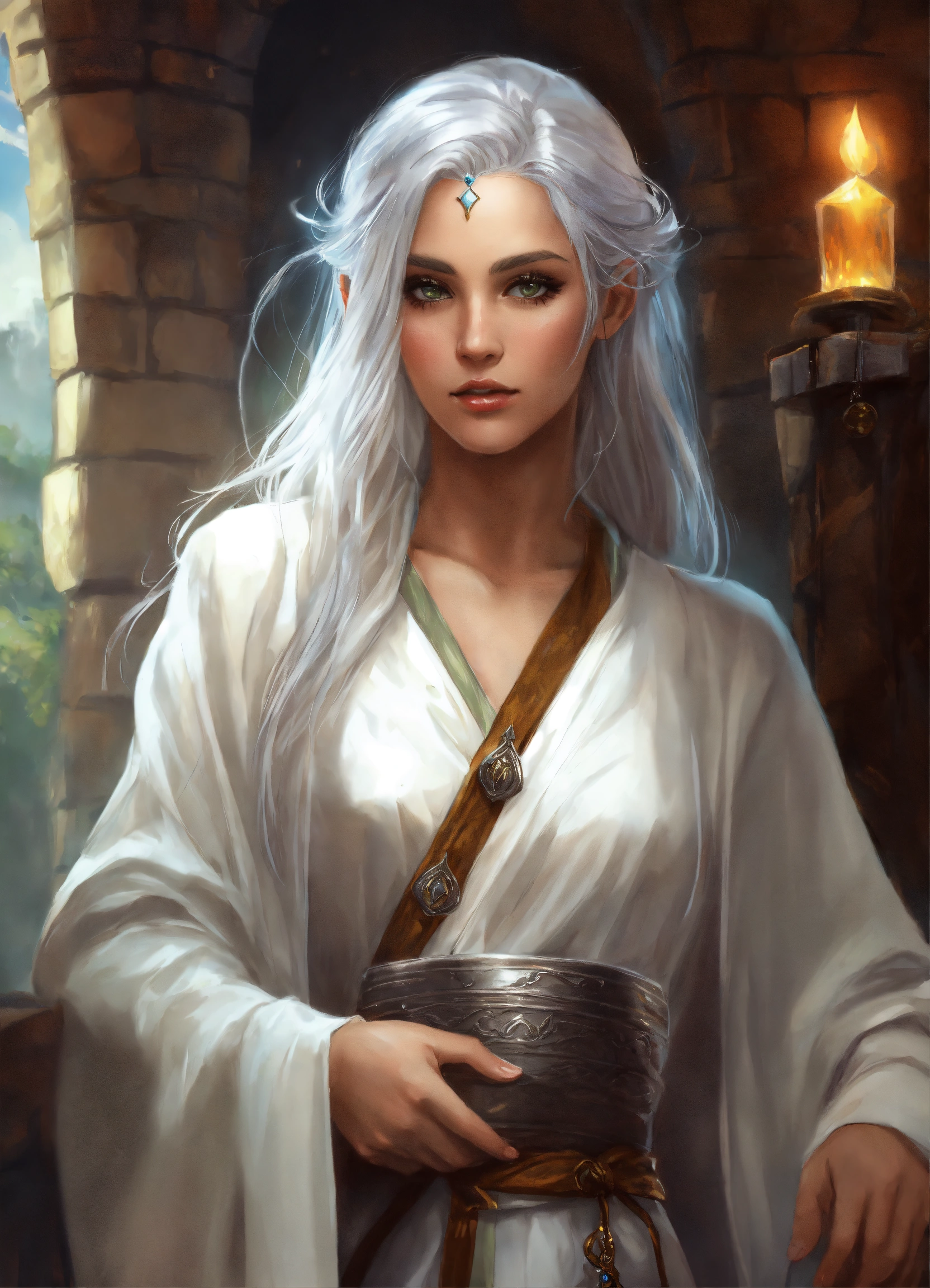 Lexica - Silver haired enchantress in white robes fantasy dungeons and ...