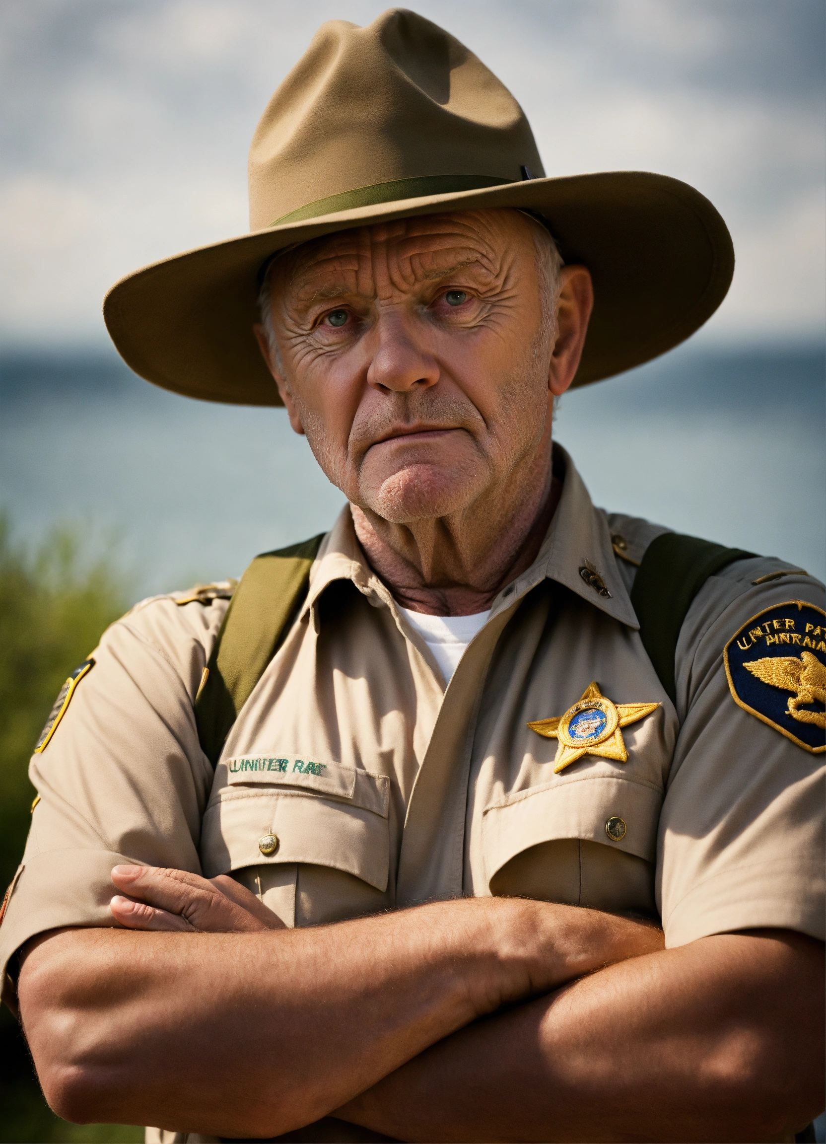 Lexica - Scared man, US PARK RANGER, FRONT VIEW, casual clothes, arms ...