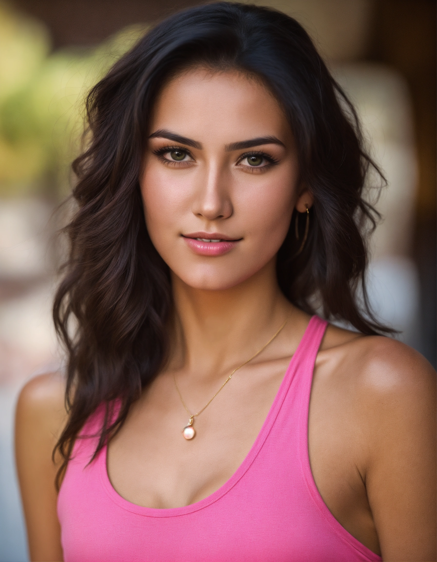 Lexica - Pretty woman , realistic photo, black hair, olive skin, brown eyes, looking at camera ...