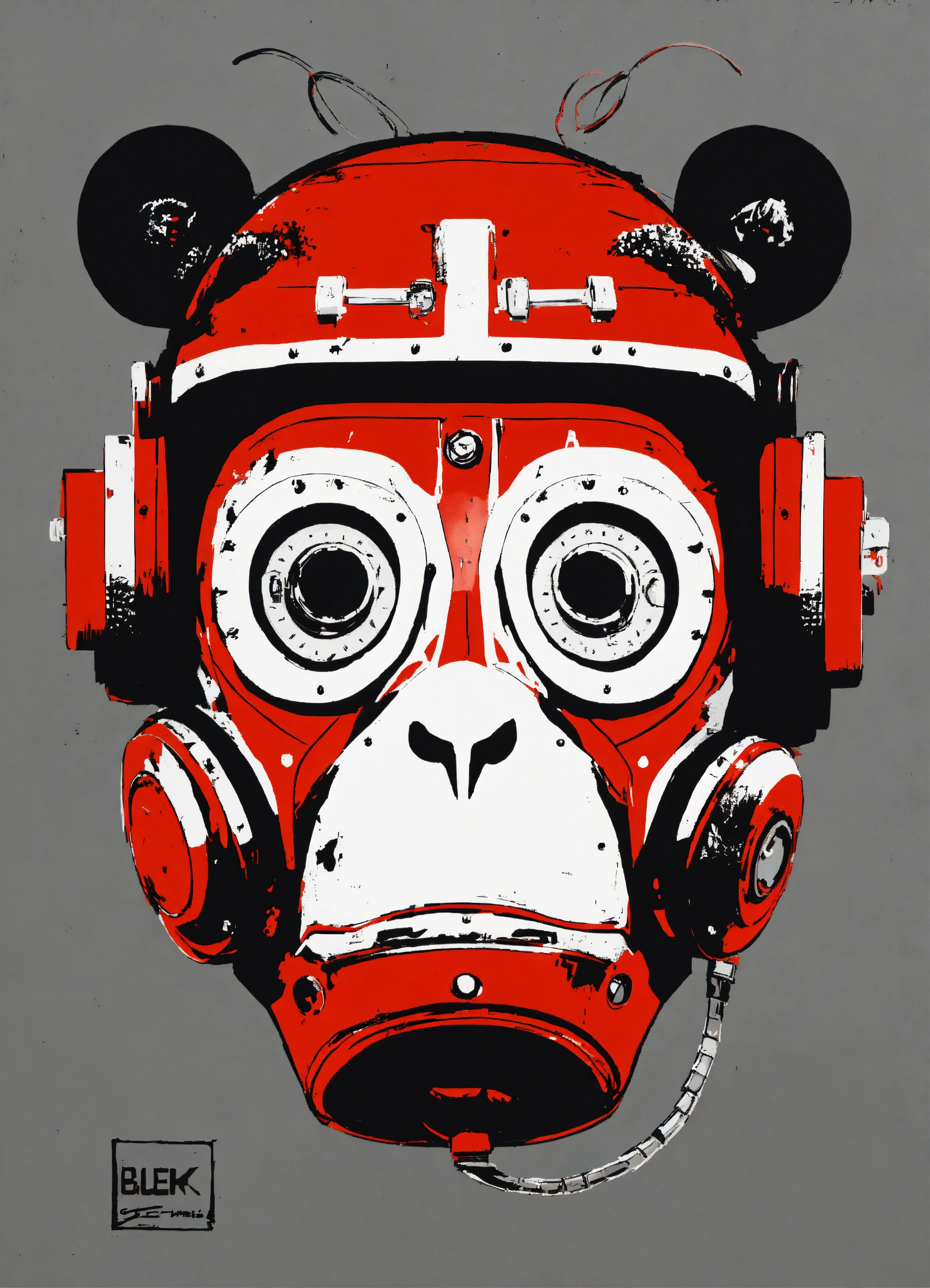 Lexica - Monkey punk robot Mask red and white by Blek le Rat