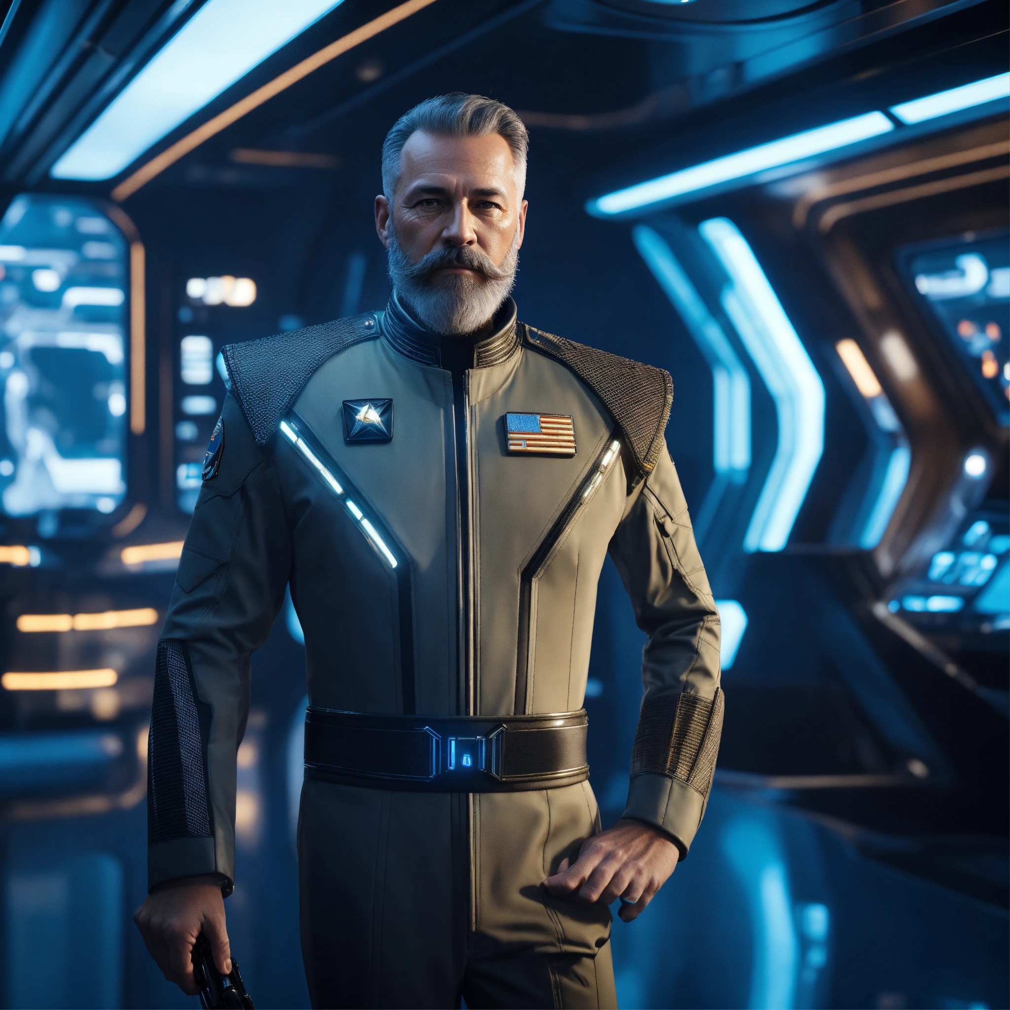 Lexica - 50 year old masculine star commander general with trim beard ...