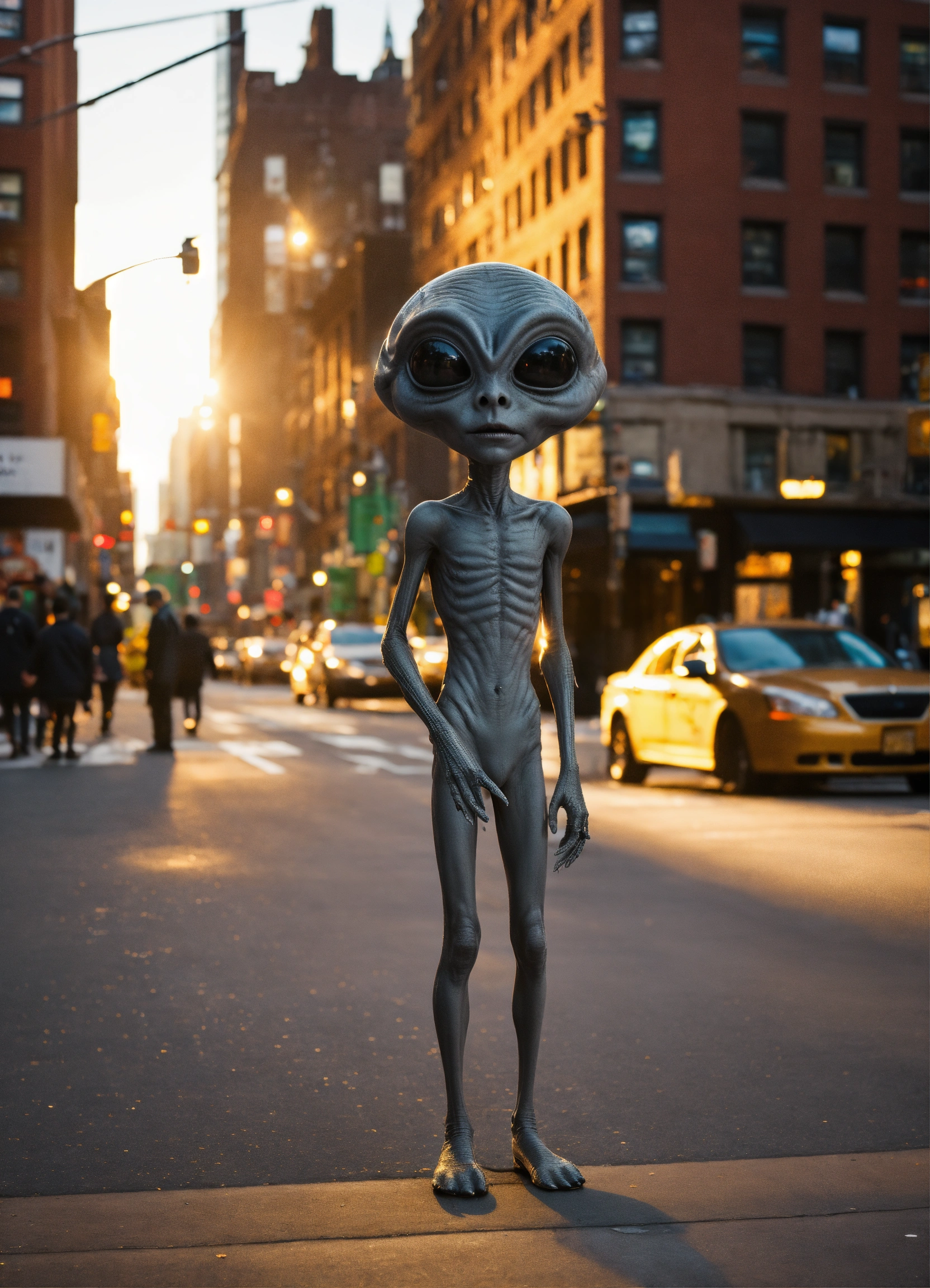 Lexica - Very creepy realistic grey alien standing in the street ...