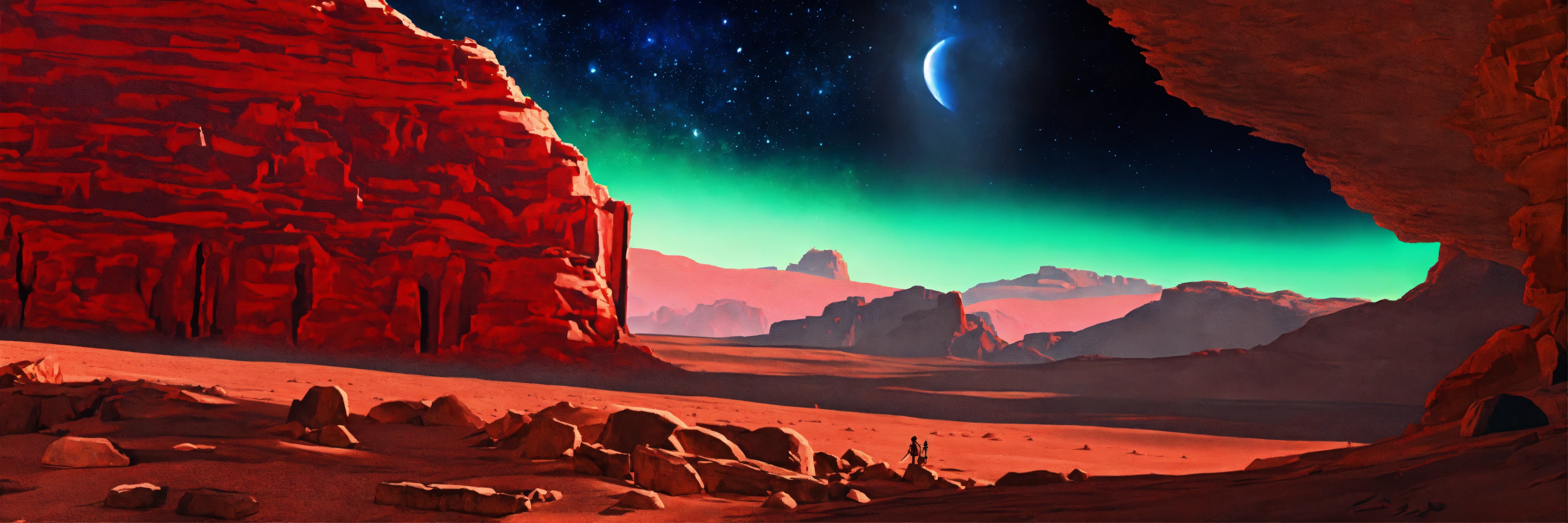 Lexica - Alien landscape, red dwarf star luminosity, 50% desert ...