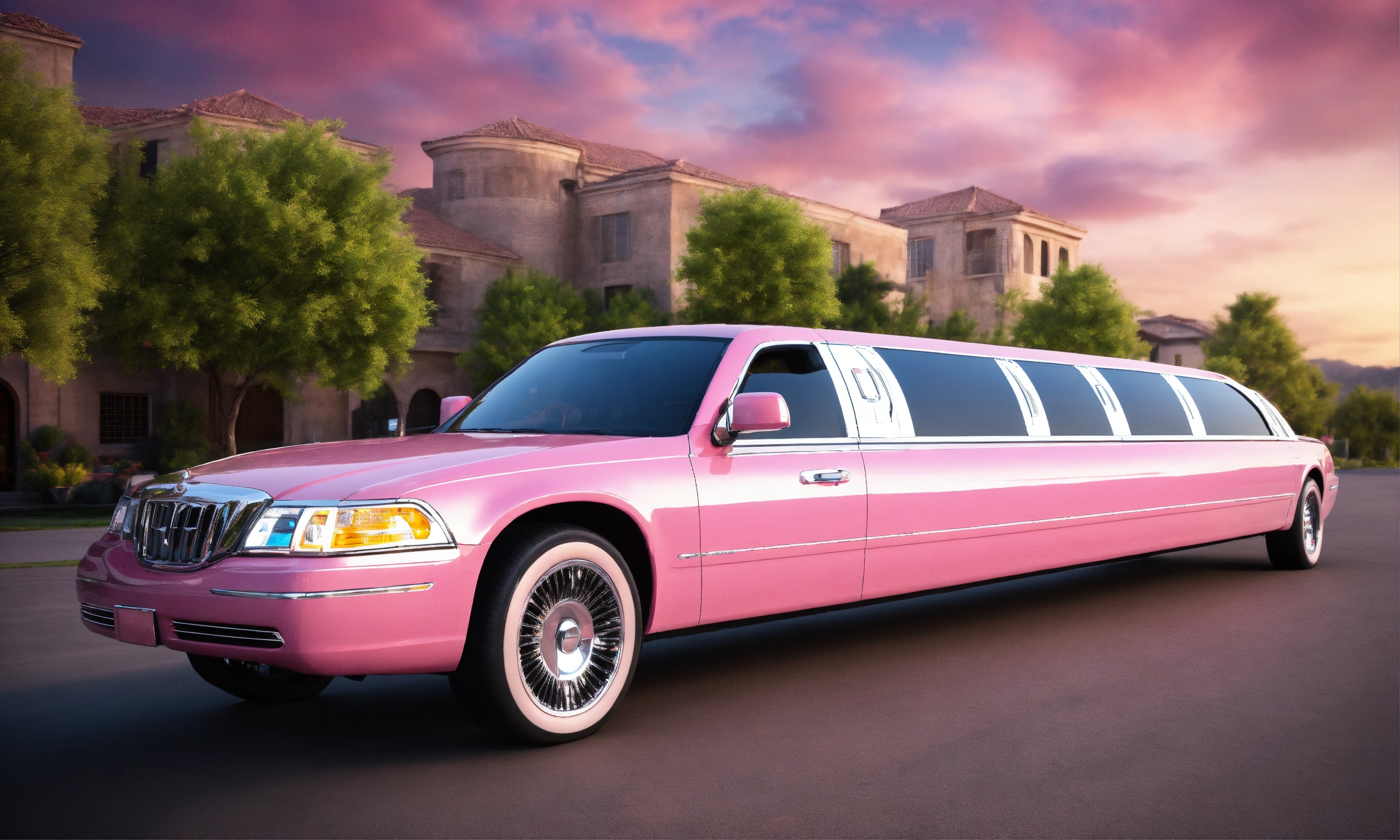 Lexica - Long pink limo, car rental, 3D, photo-realistic, 4K, high ...