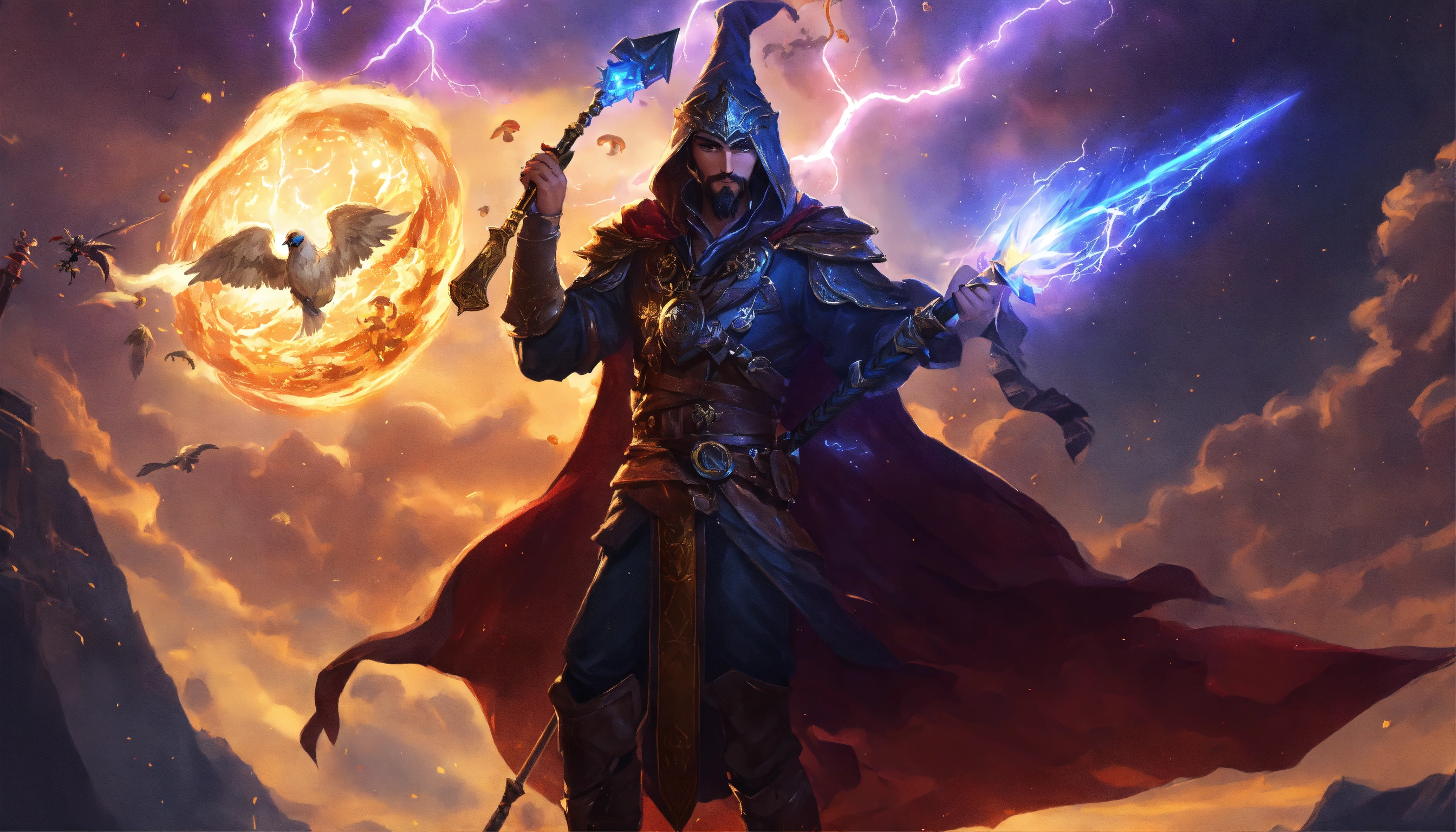 Lexica - A younger dark medium hair French goatee wizard with no hood ...