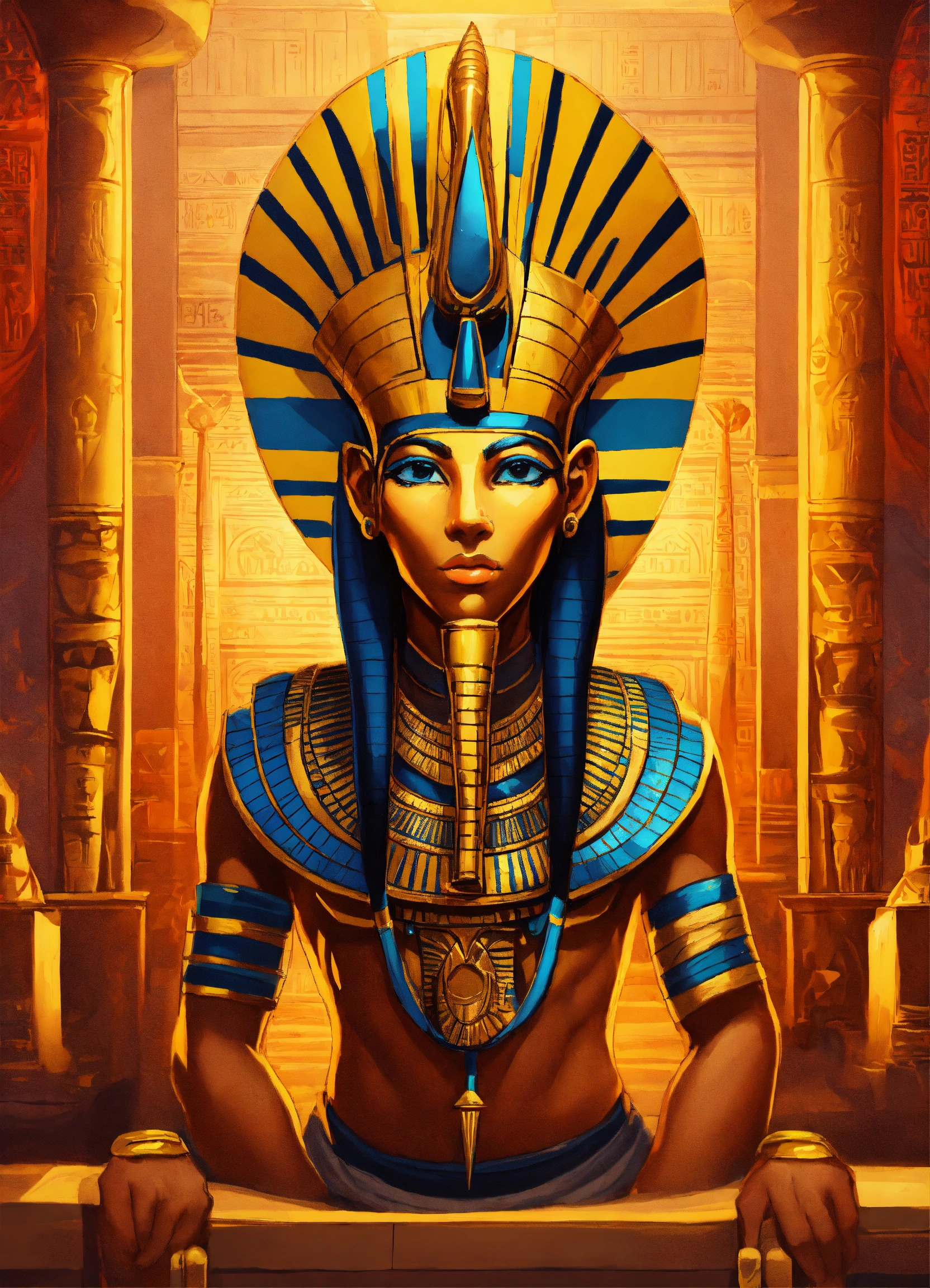 Lexica - Egyptian god Ra, cartoon oil paint, 2D illustration style ...
