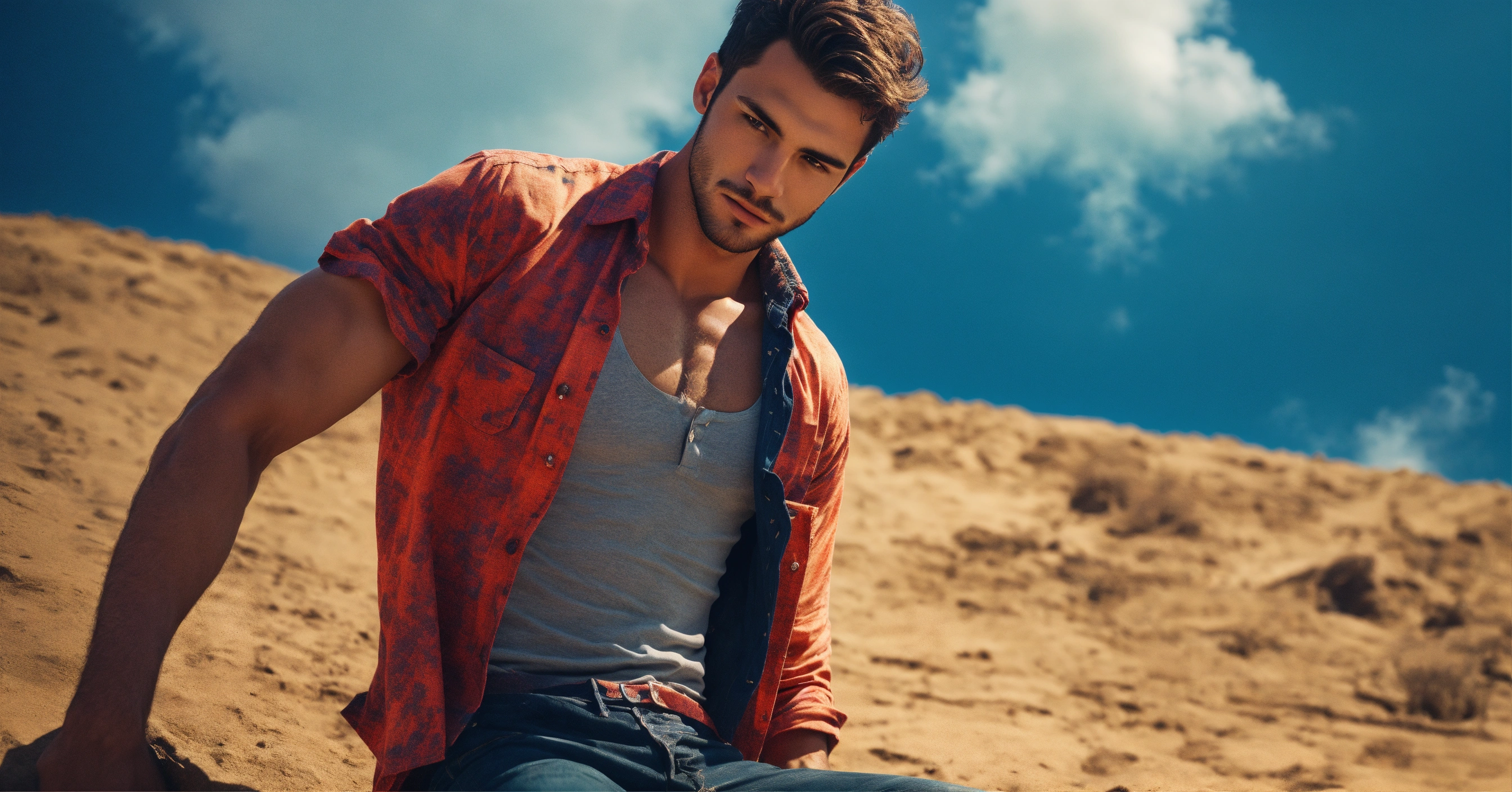 Lexica - Gorgeous well built guy, open shirt, full body view, looking ...