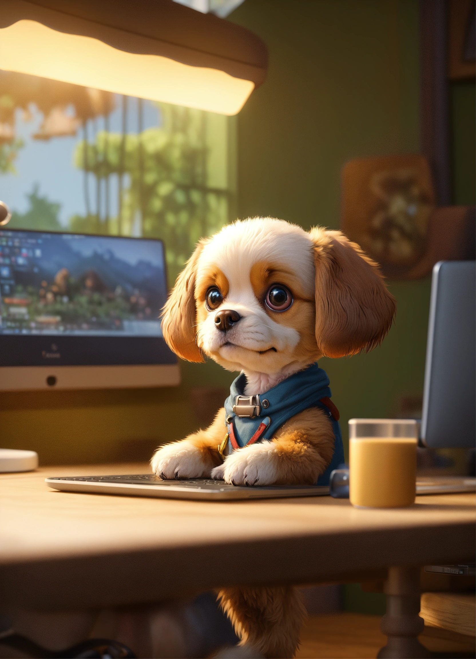 Lexica - Cute small humanoid dog sitting in front of laptop ,unreal ...