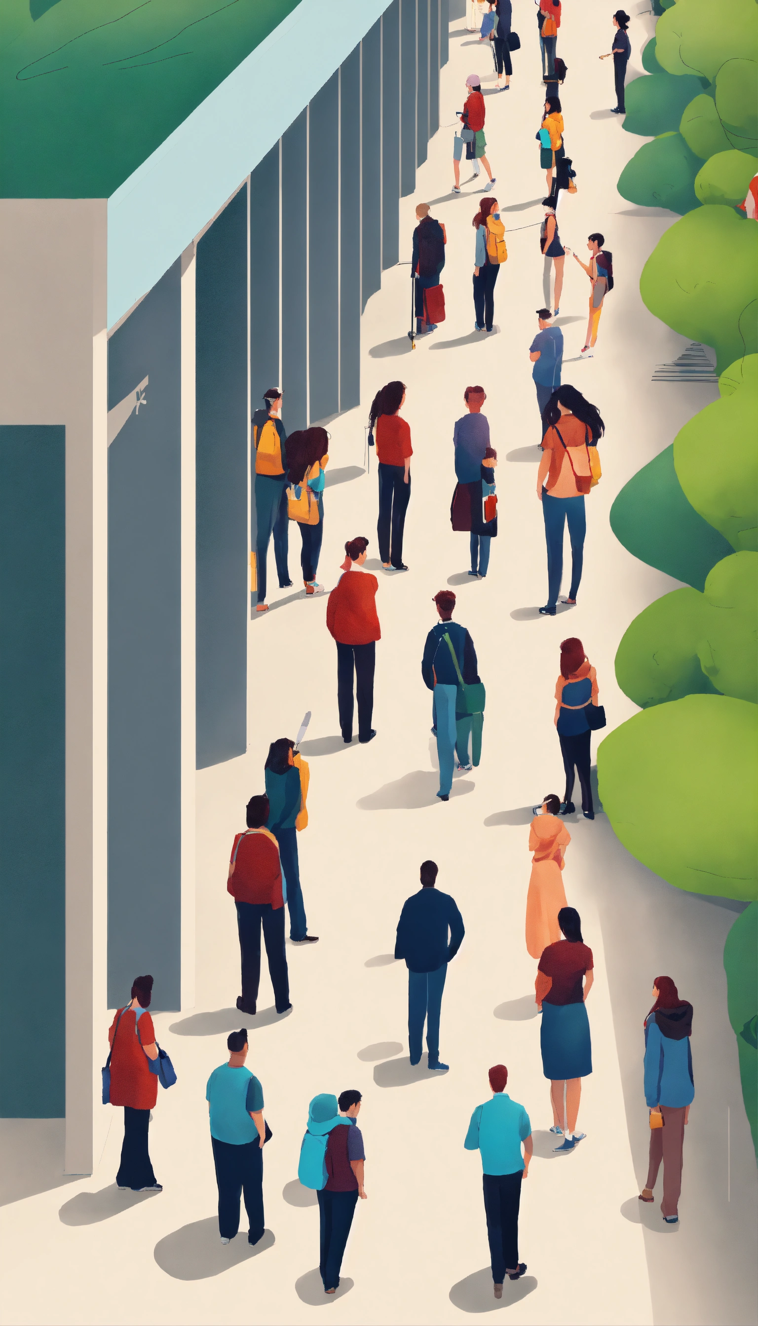 Lexica - People waiting in long line to pay, that curves and disappears ...