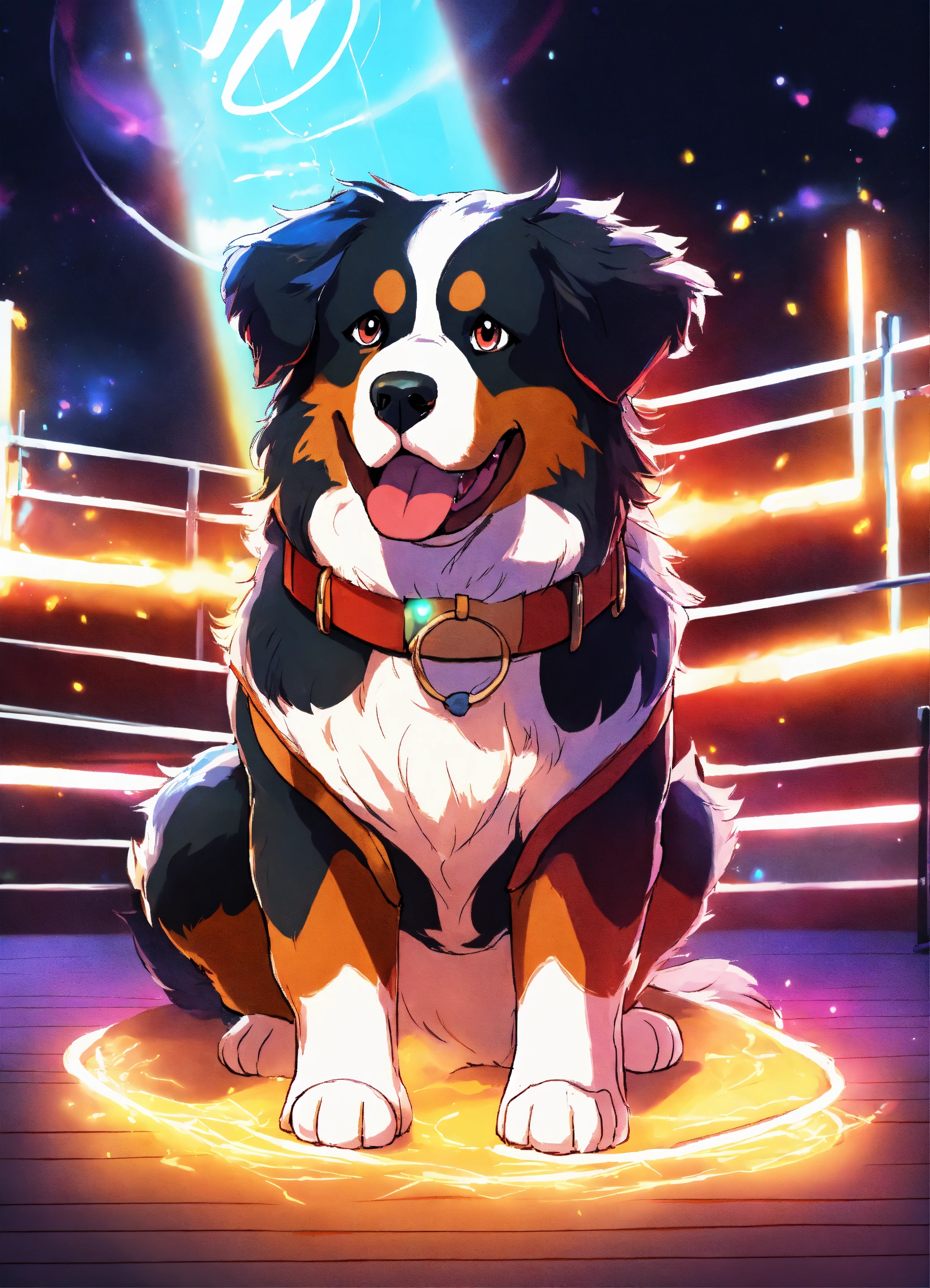Lexica - Pokemon art, anthropomorphized Bernese Mountain dog, glowing ...