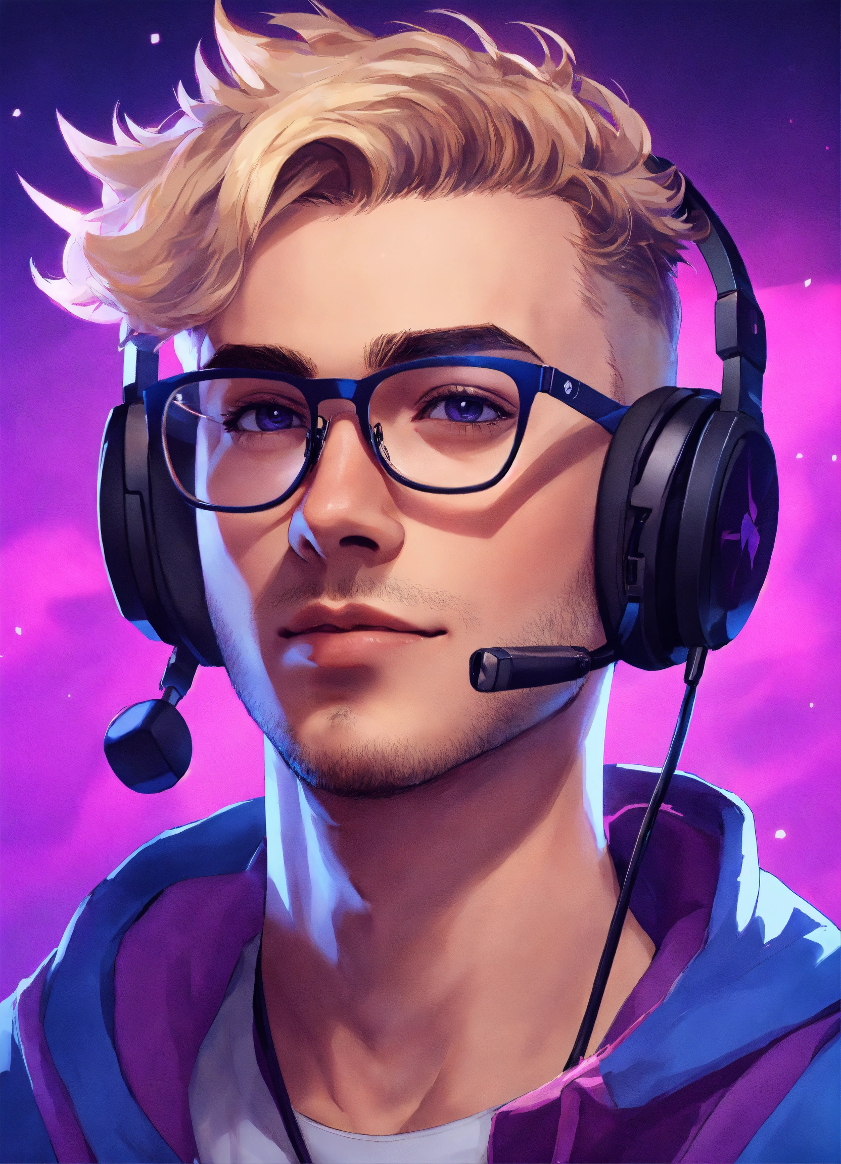 Lexica - A male gaming streamer, blonde hair, clean shaved, short wavy ...