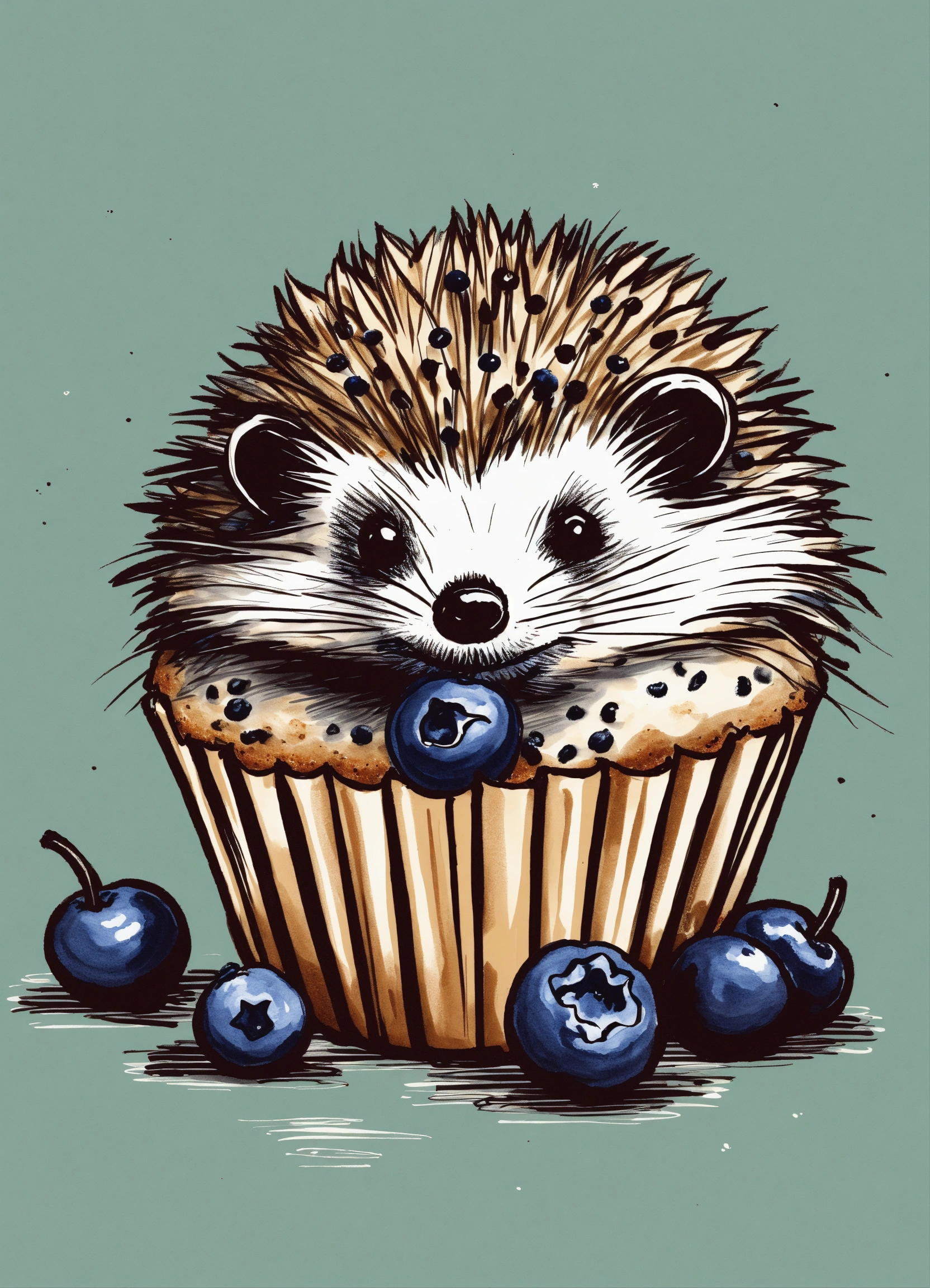 Lexica - A small hedgehog holding a piece of a blueberry muffin with ...