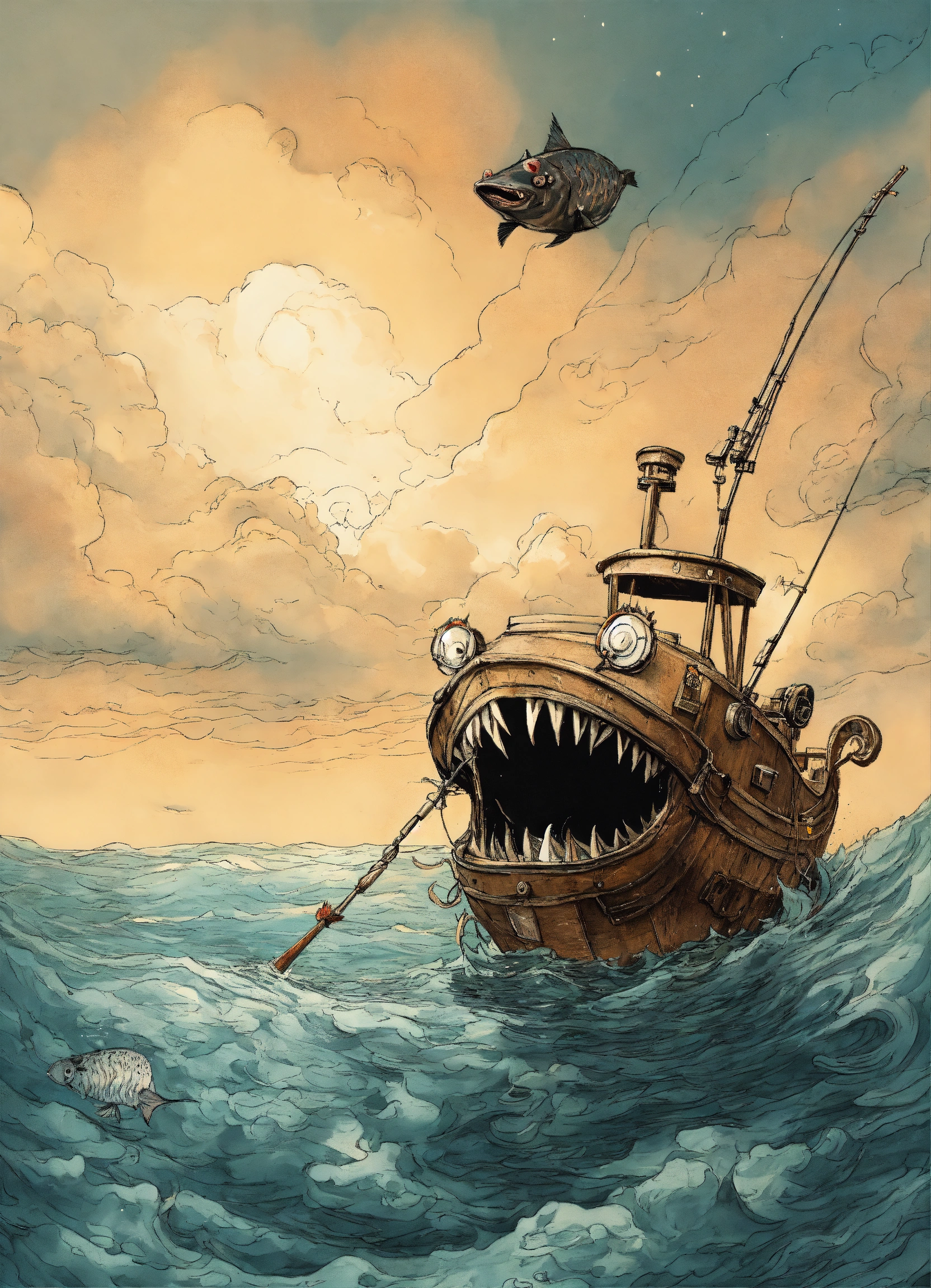 Lexica - A angler fish underwater a boat marine life. ocean below sky ...