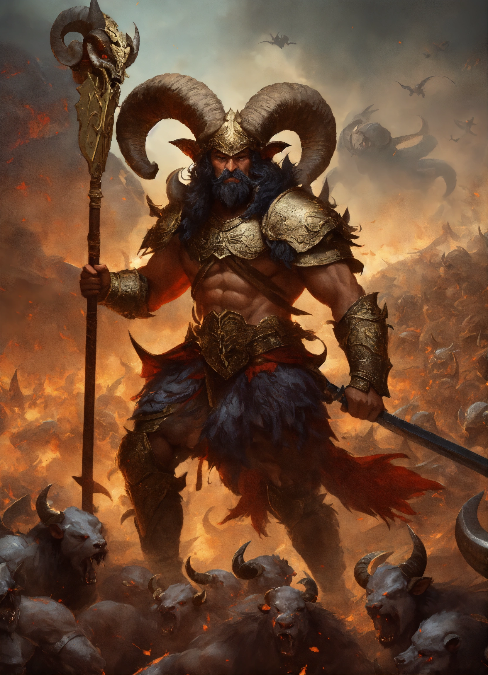 Lexica - A monster warrior with the head of a ram, leading an army of ...