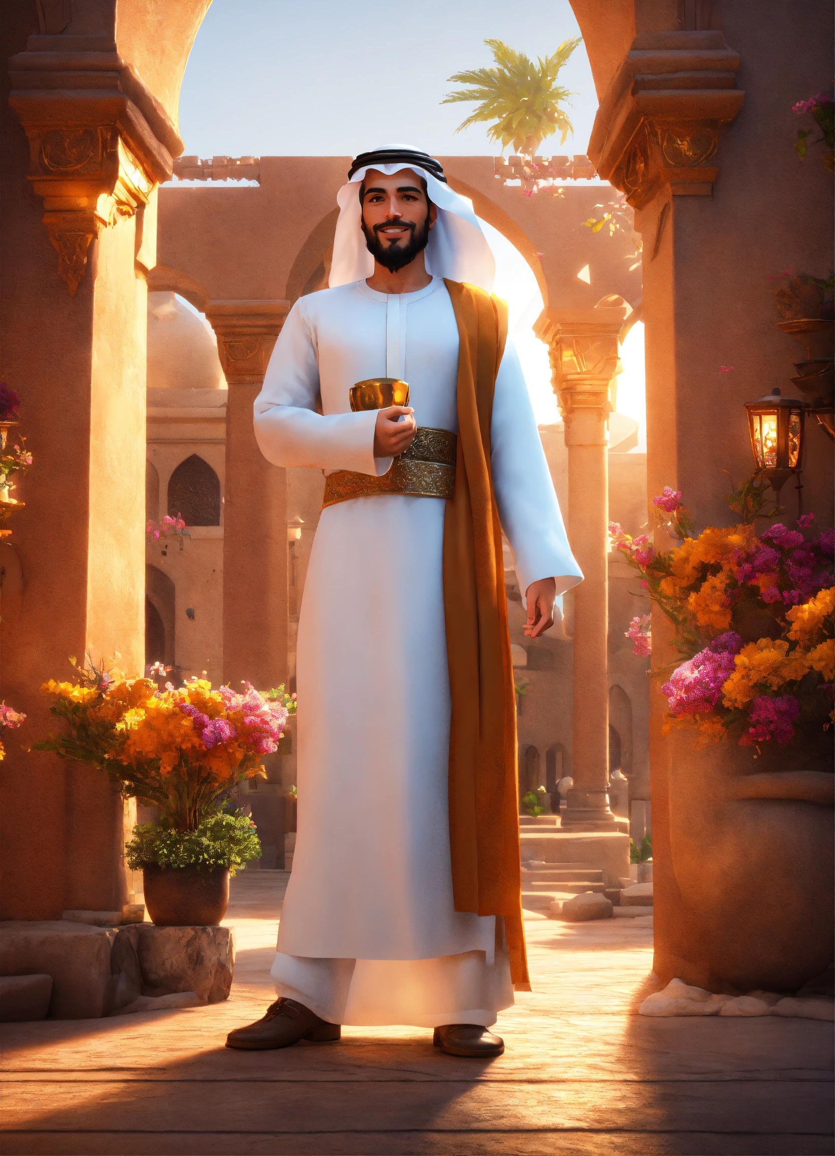 Lexica - Create a 3D rendering of a wealthy Arab male sheikh from Dubai ...