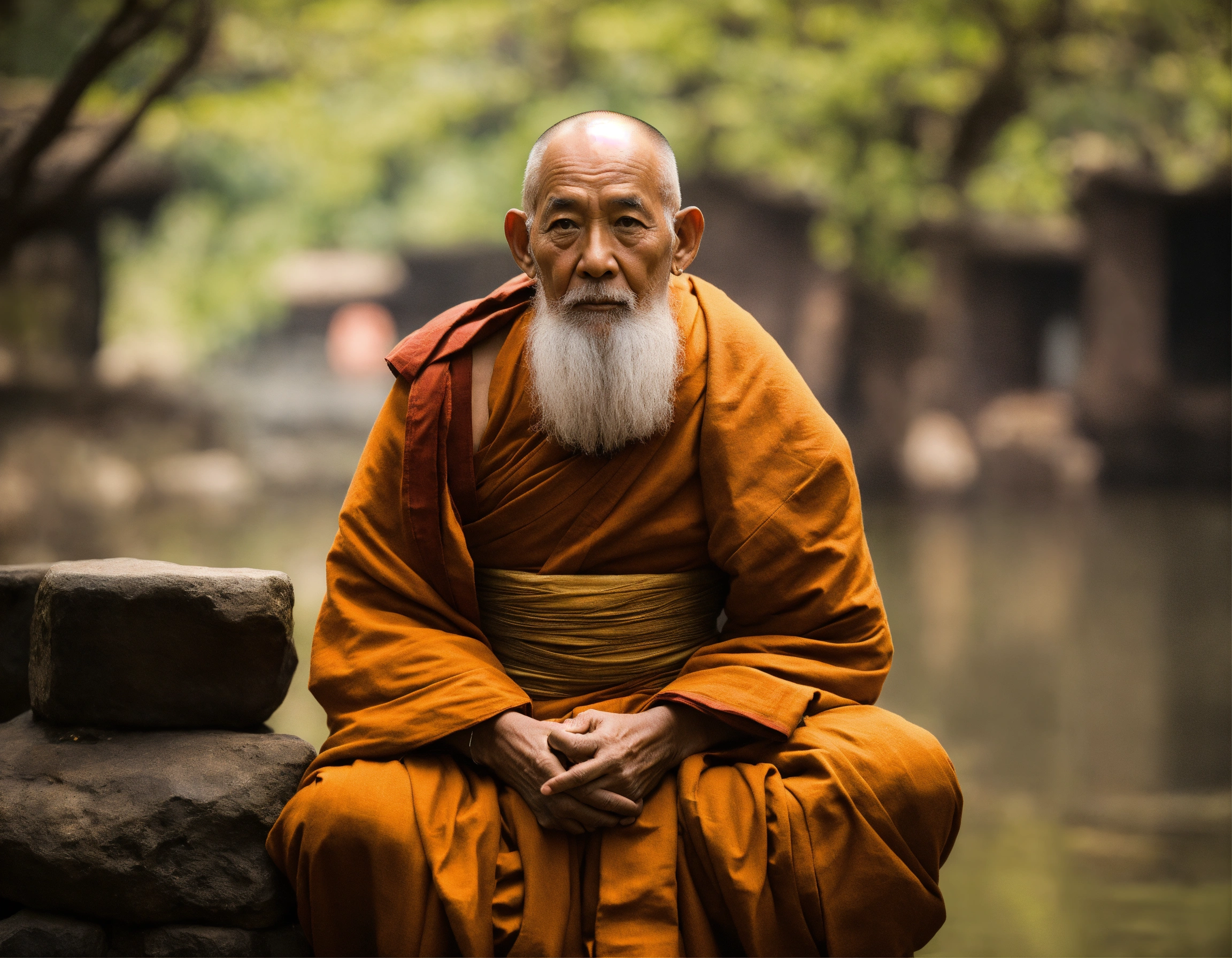 Lexica - Old wise and compassionate monk side pose