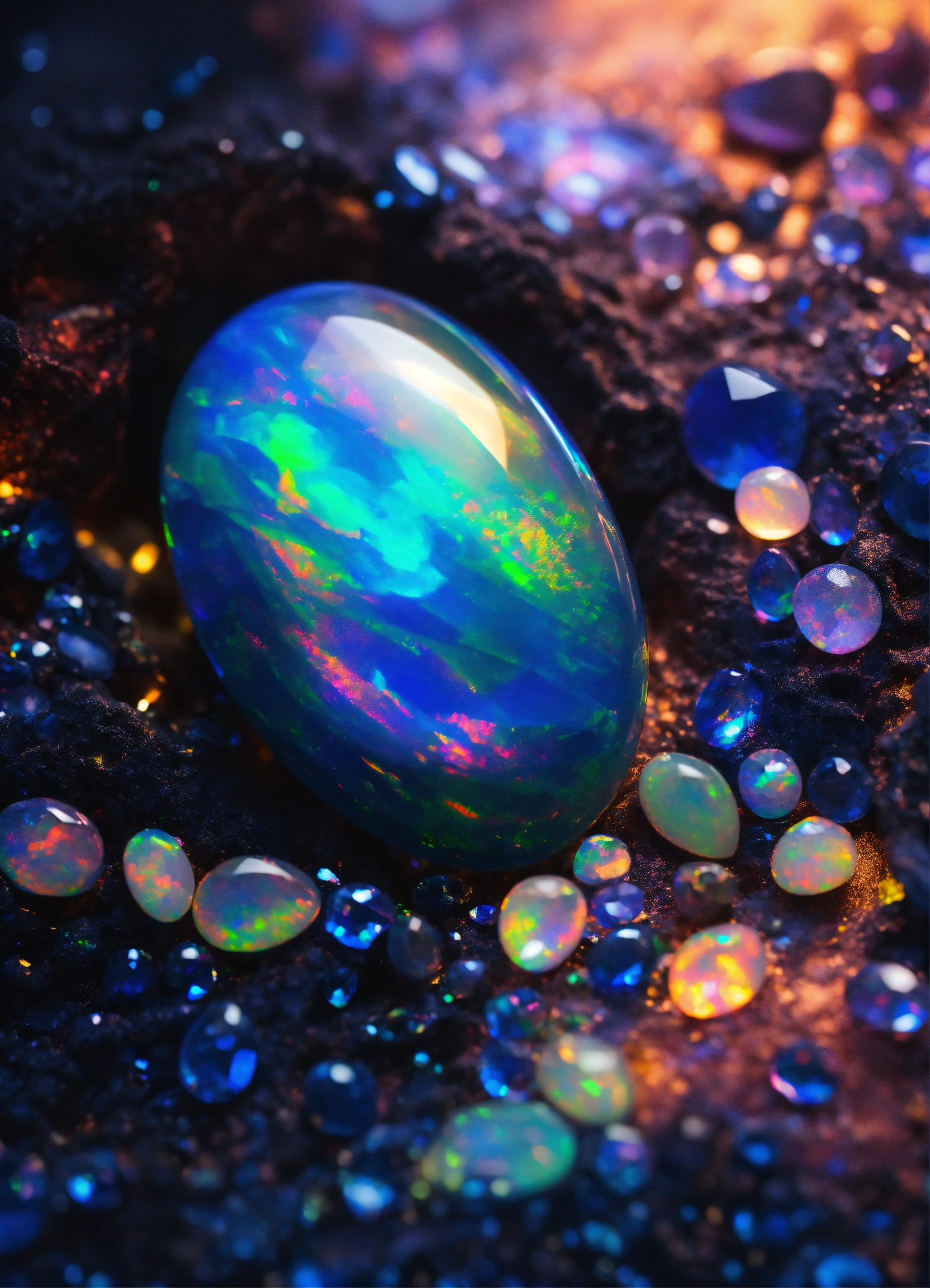 Lexica - Opal, high quality close-up black background, 4K realistic look.