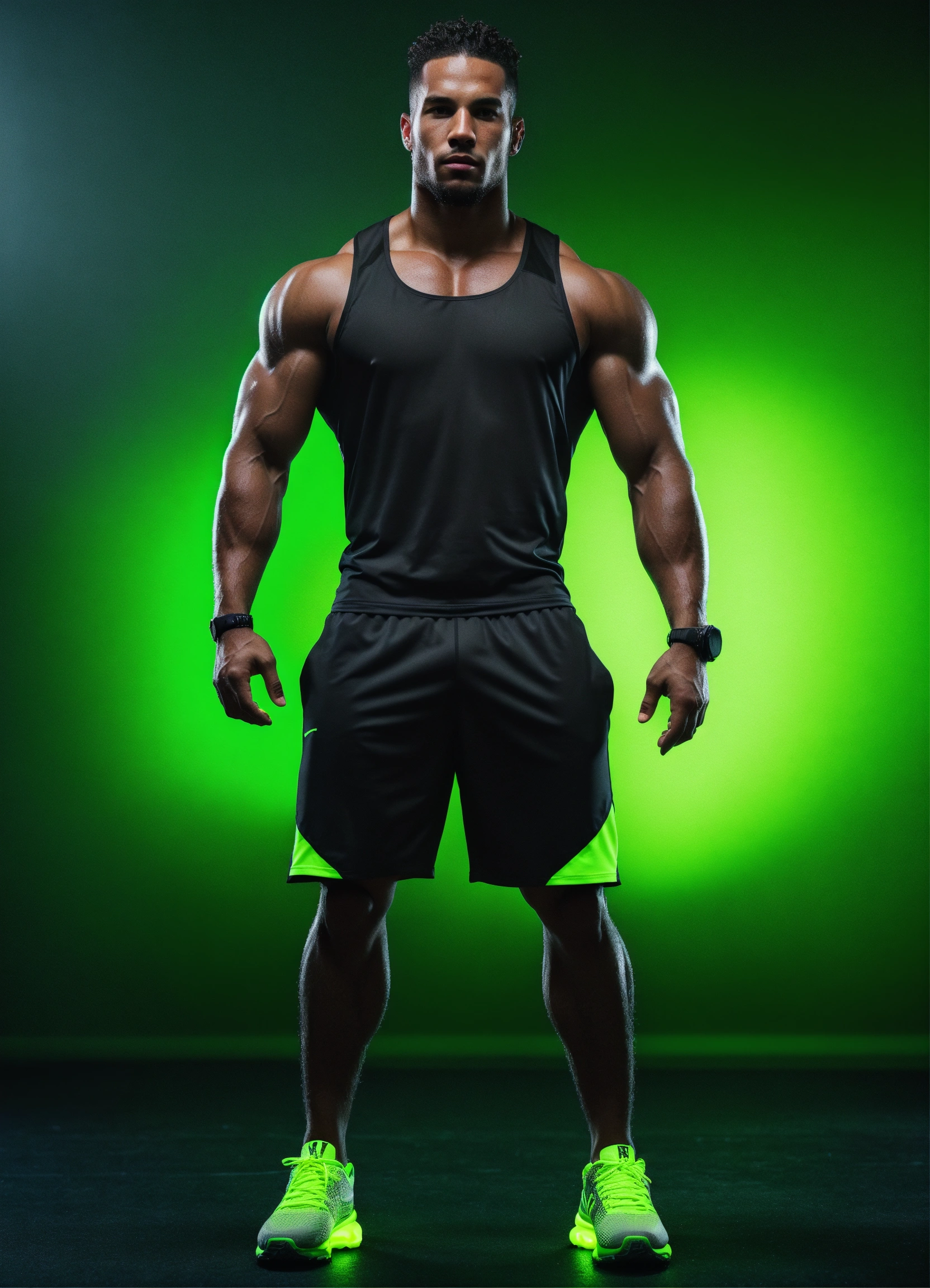 Lexica - A professional athlete man, black color fitness wear, studio ...