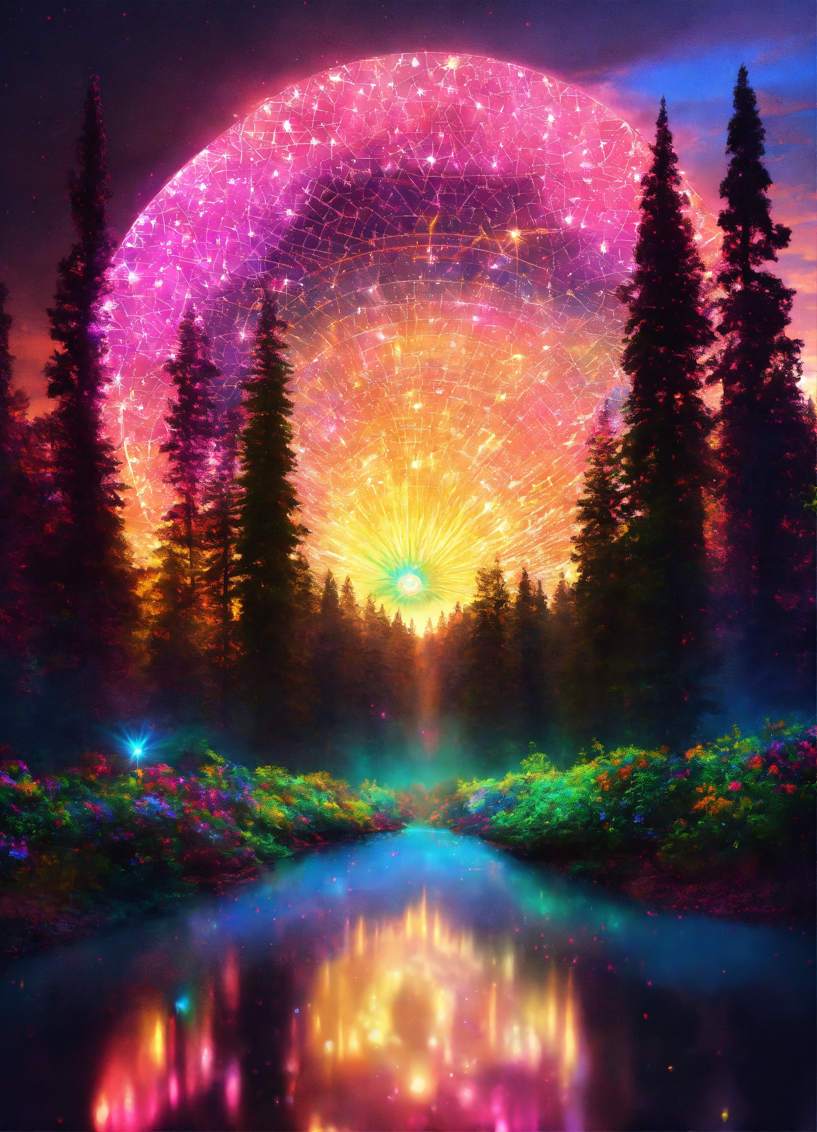 Lexica - Sun flying made of diamonds and glitter black rainbow neon ...