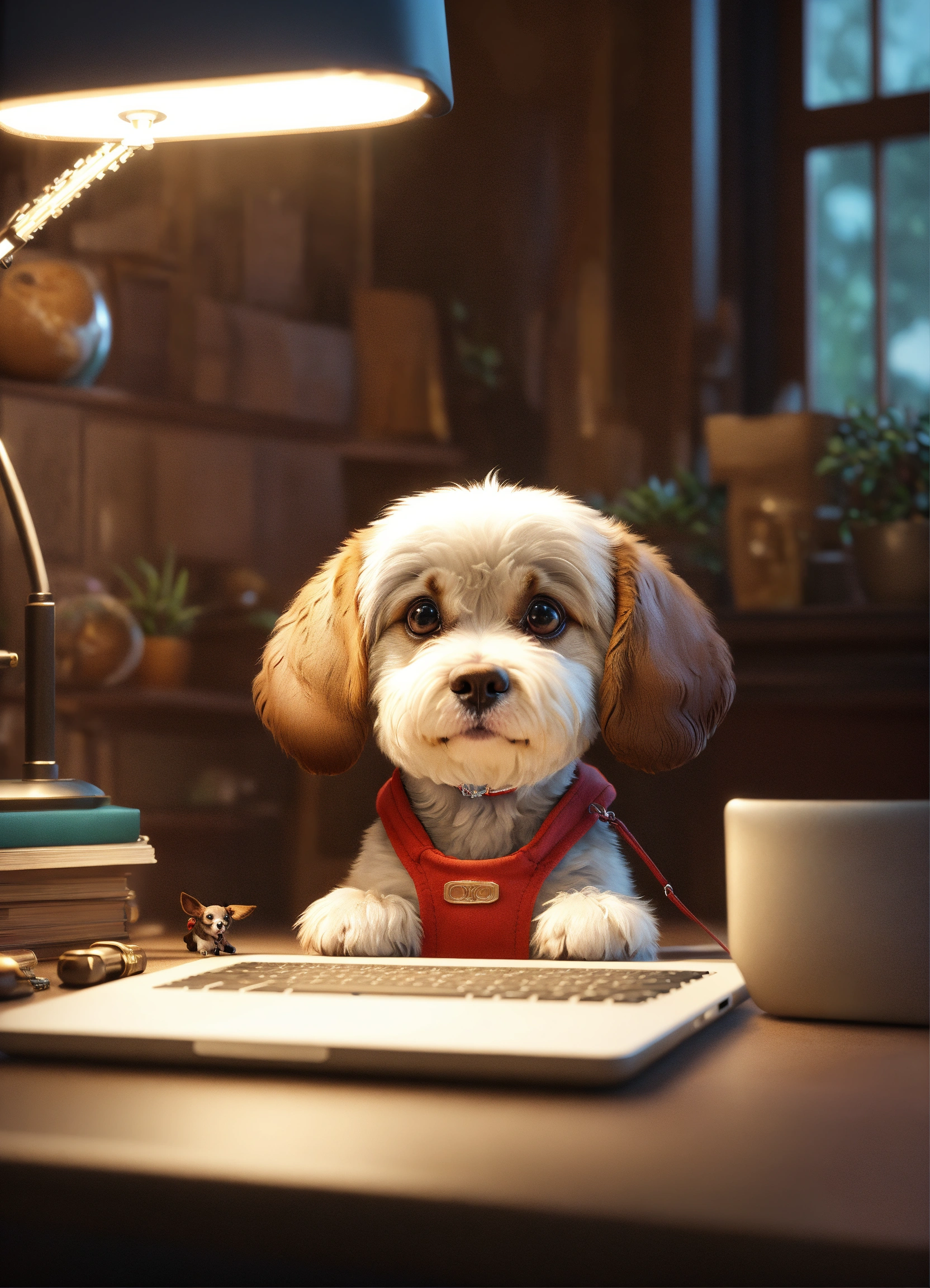 Lexica - Cute small humanoid dog sitting in front of laptop ,unreal ...