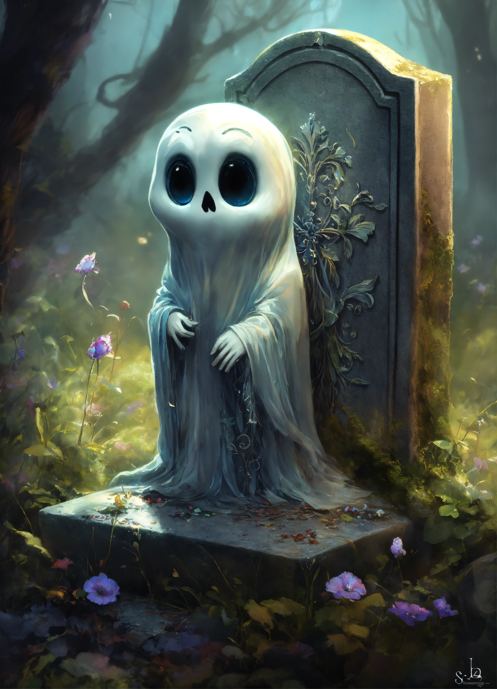 Lexica - Pixar style cute and adorable shy ghost peeks from behind a ...