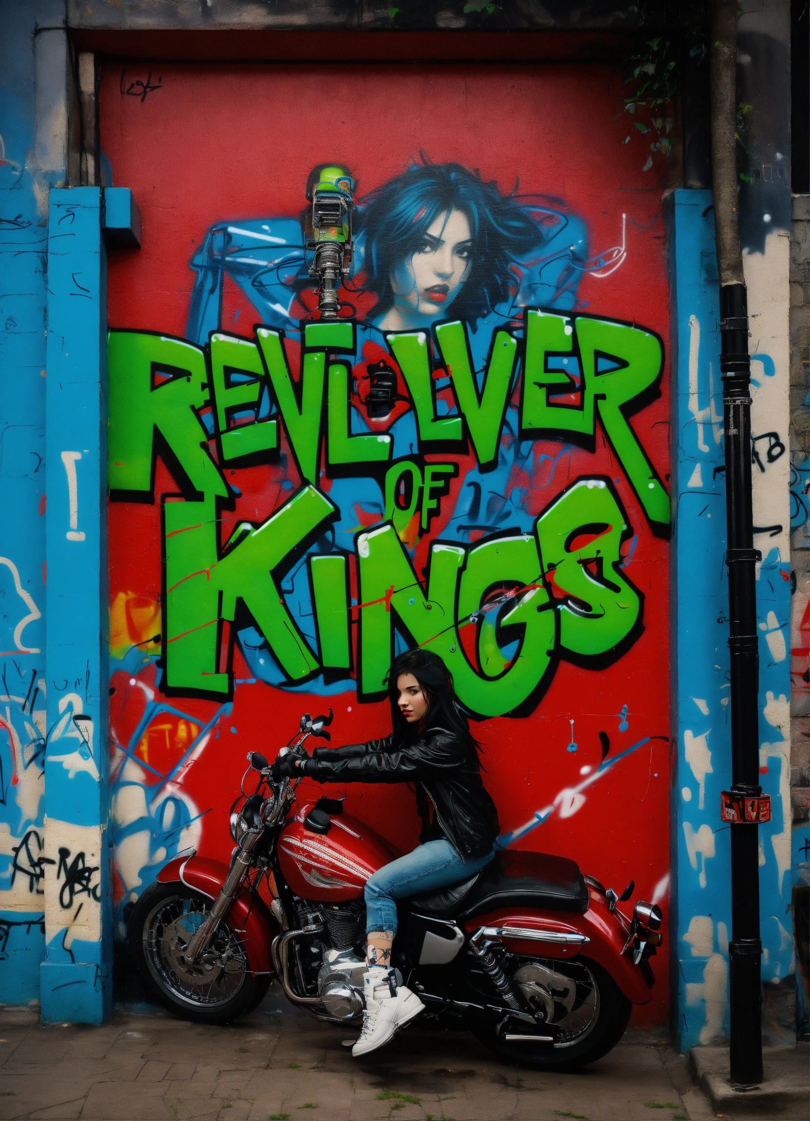 Lexica - A graffiti saying "REVOLVER OF KINGS" in green, blue and red ...