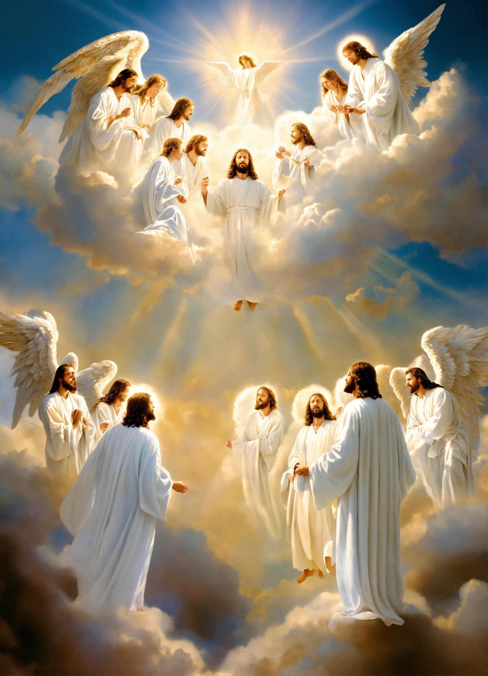 Lexica - Angels in white robes on the clouds looking at jesus