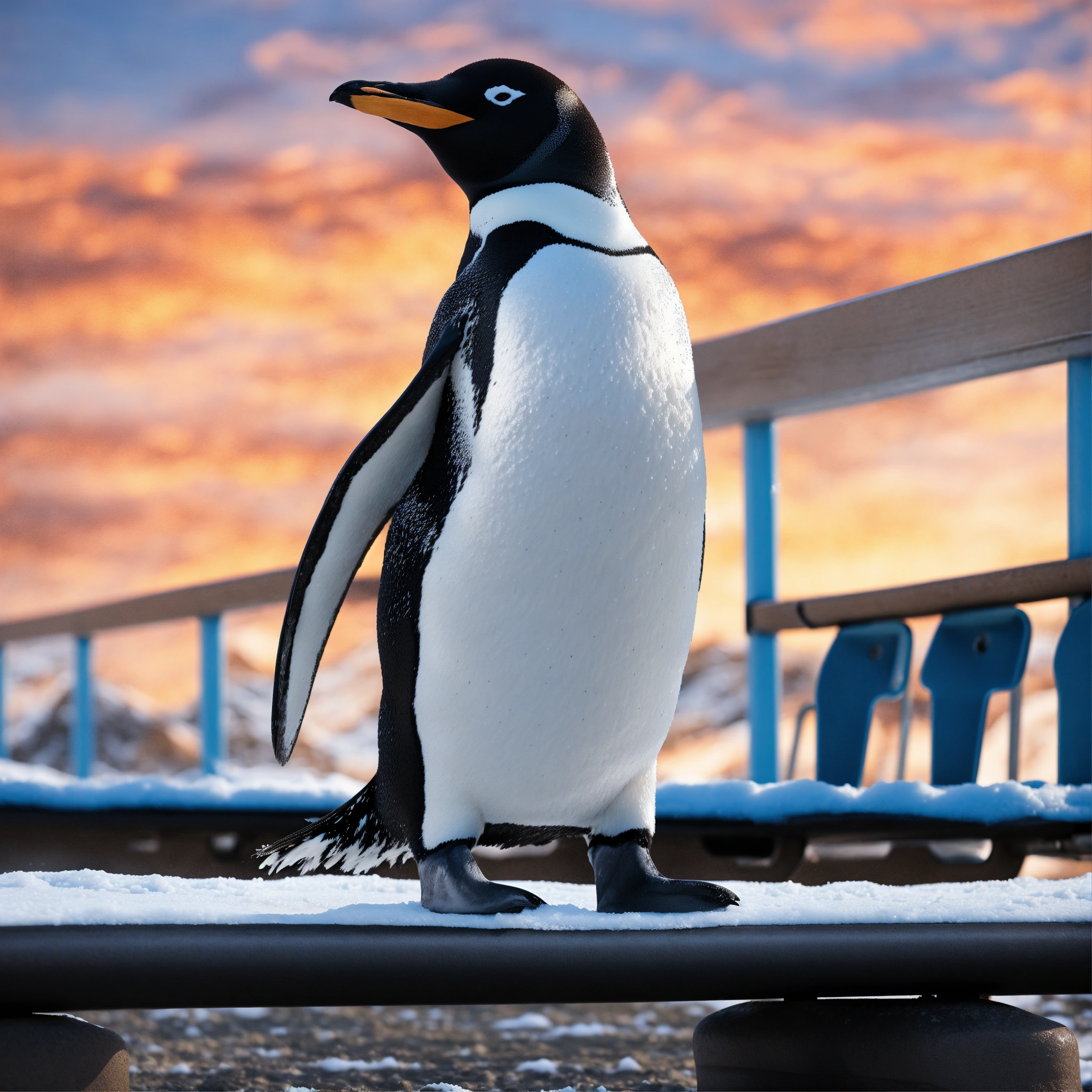 Lexica - Realistic penguin ride on snowboard slide on rail