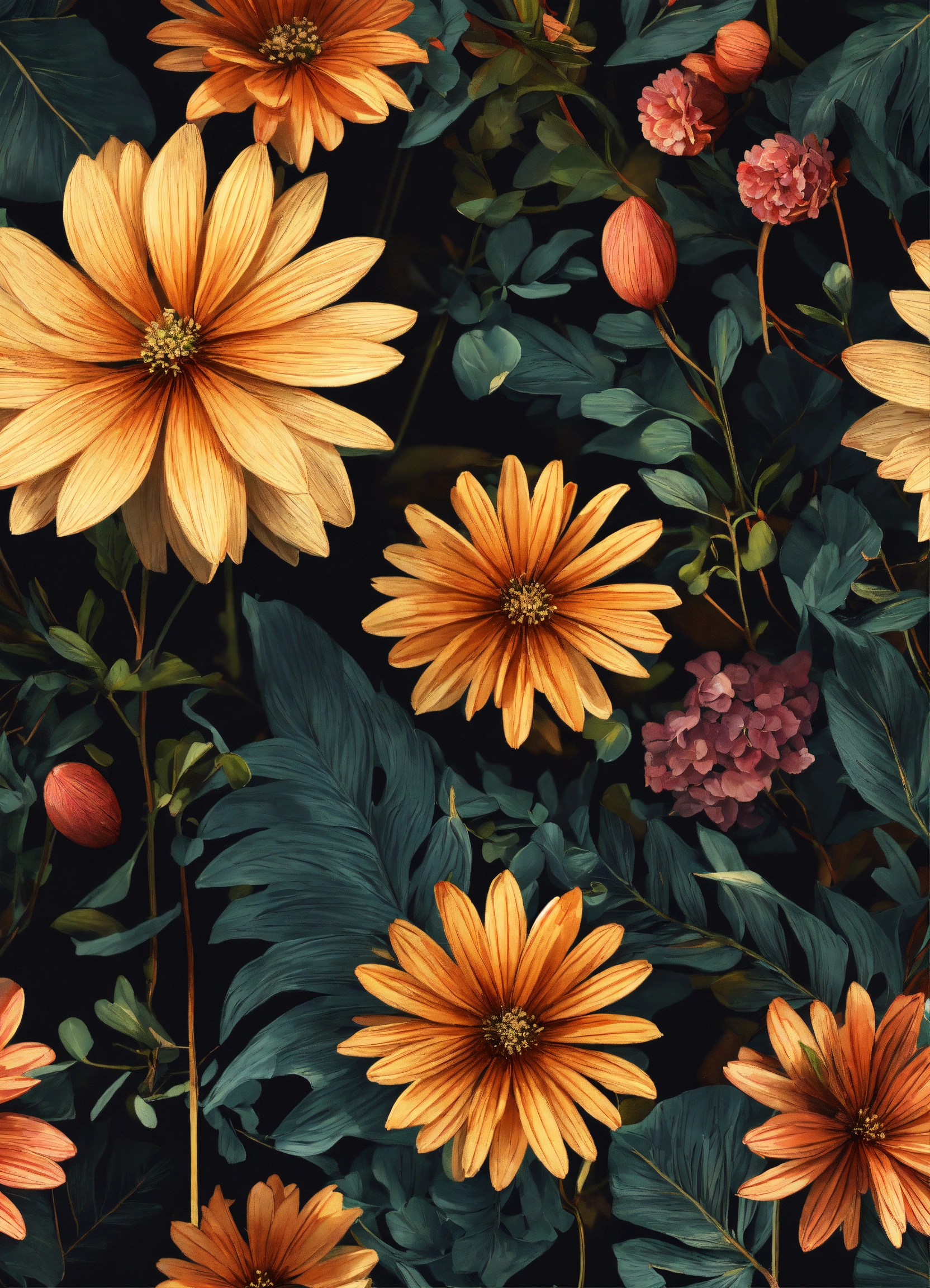 Lexica - Abstract botanical illustration with flowers, leaves, in 3d ...