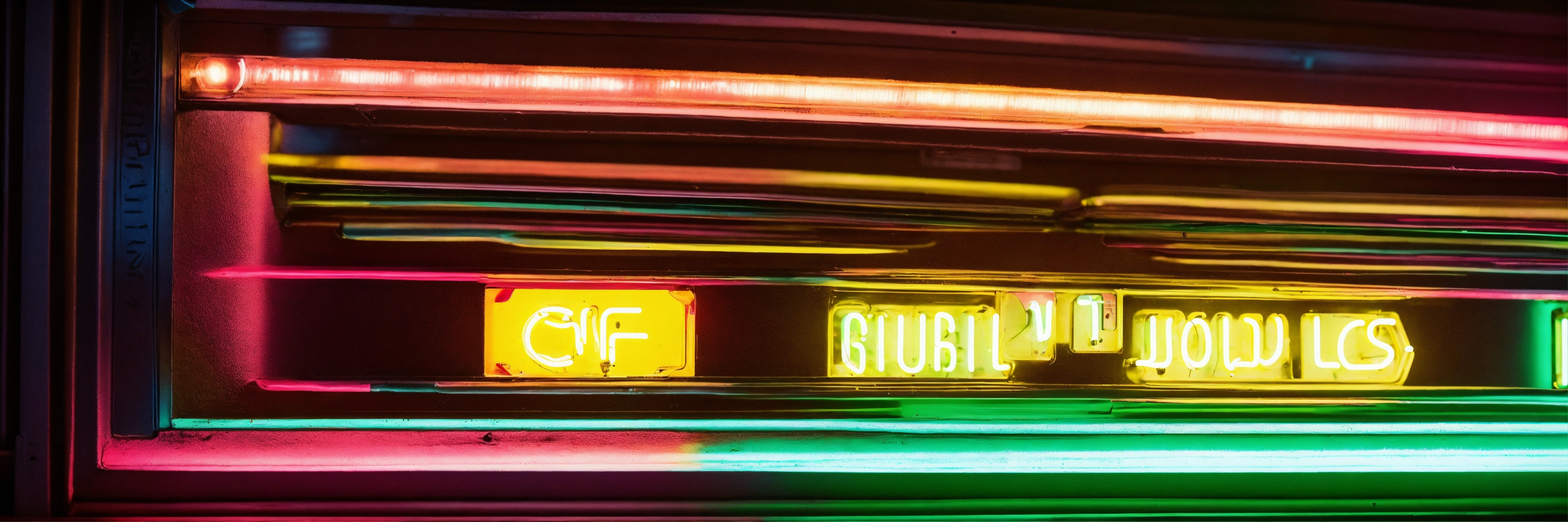 Lexica - Neon lights in the 50s style, close-up photos where only the ...