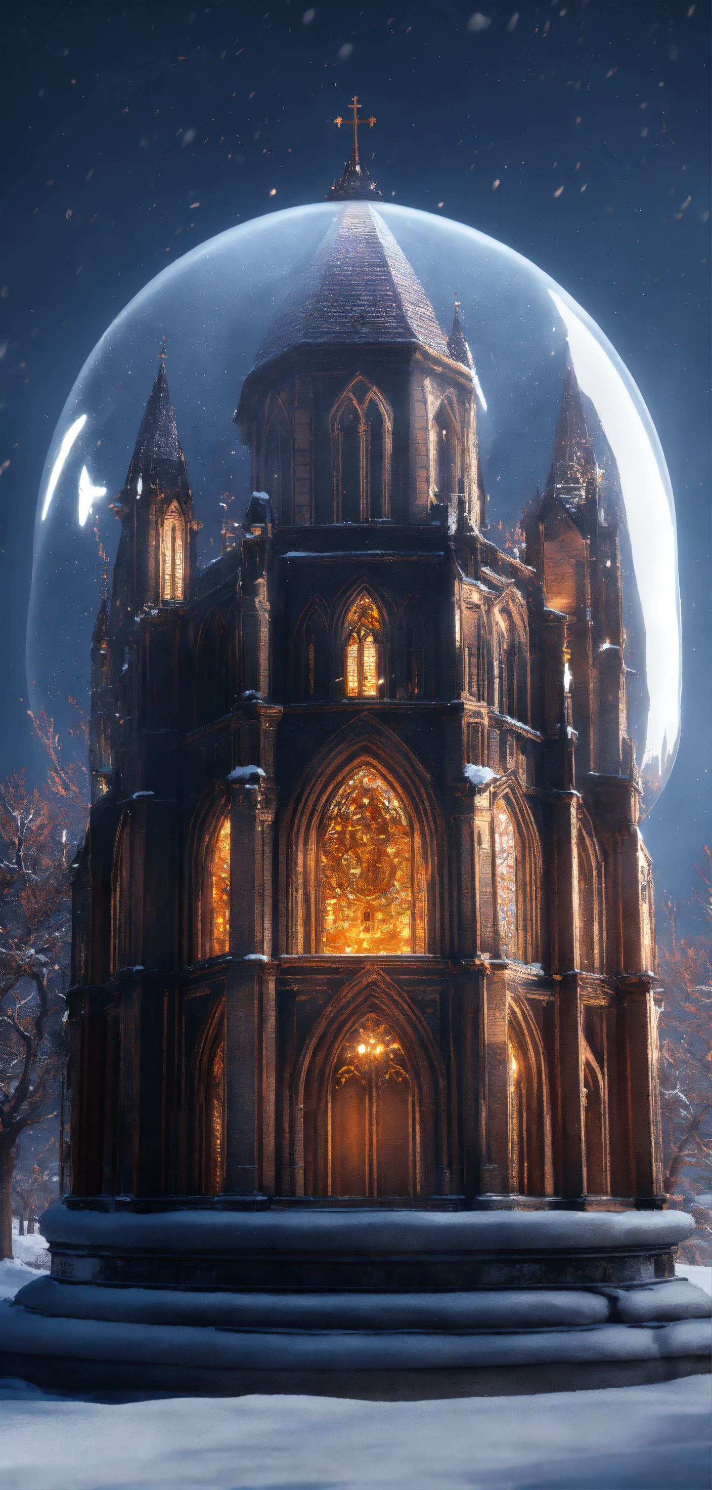 Lexica - A snowglobe with a one tower gothic church in it, unreal ...