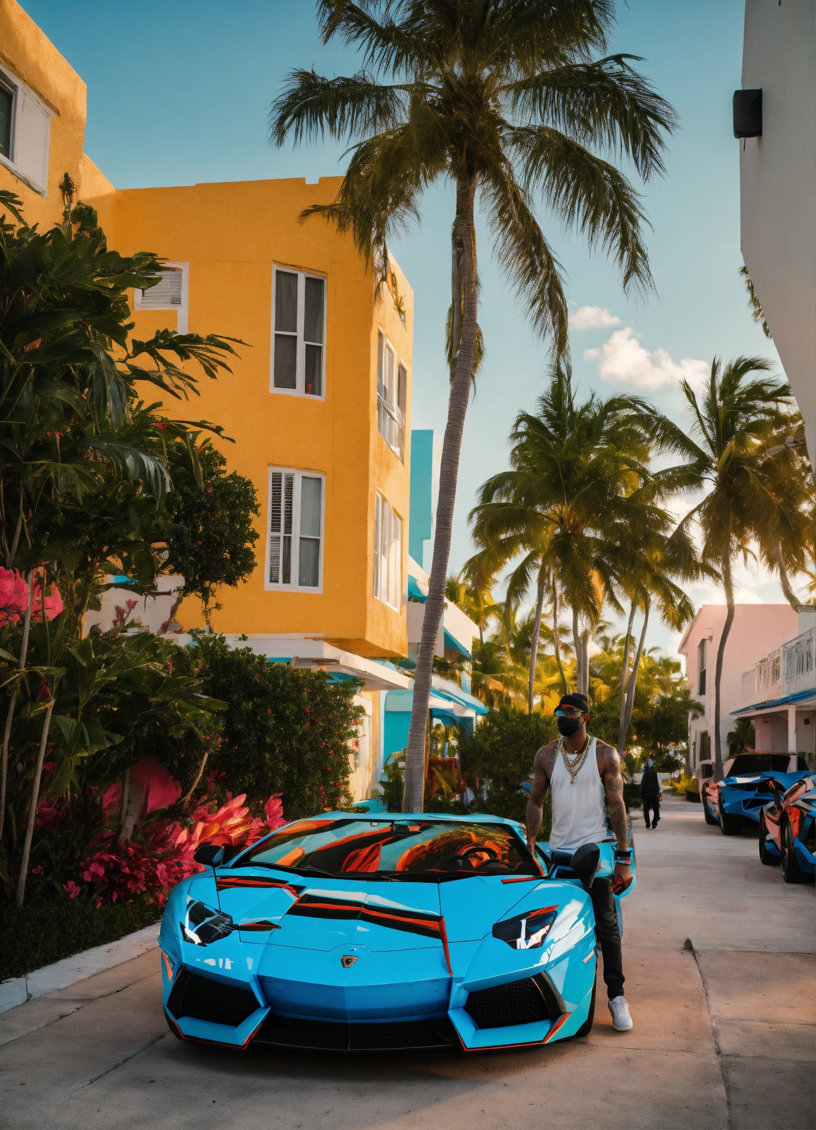 Lexica - A rapper walking in Miami Beach Lamborghini aventador cars ...