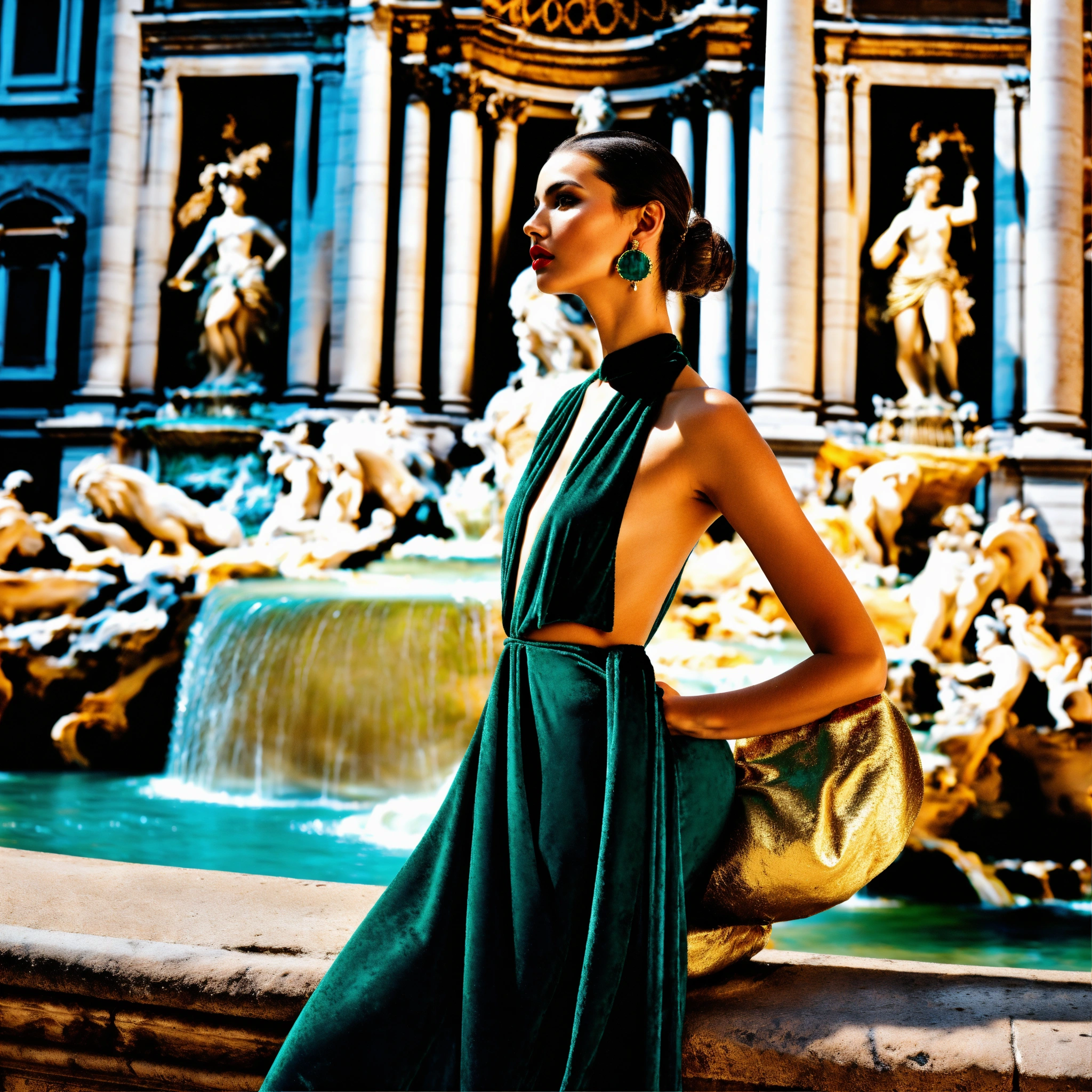 Lexica - A statuesque female model with a sleek chignon and bold red ...