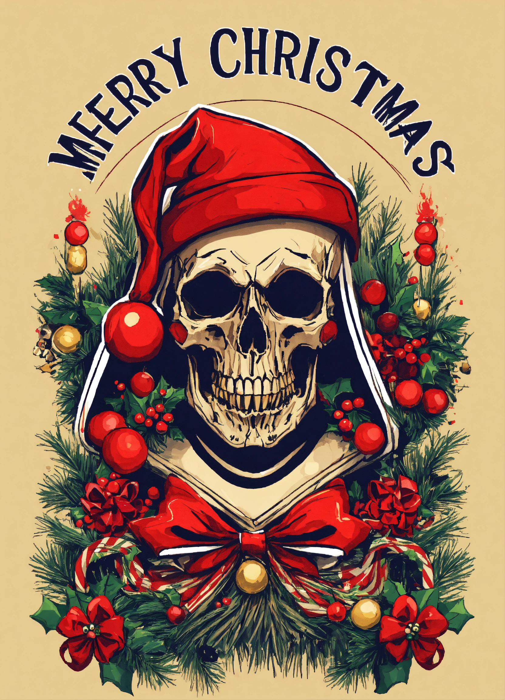 Lexica - Death skull Merry Christmas t-shirt design on a white background