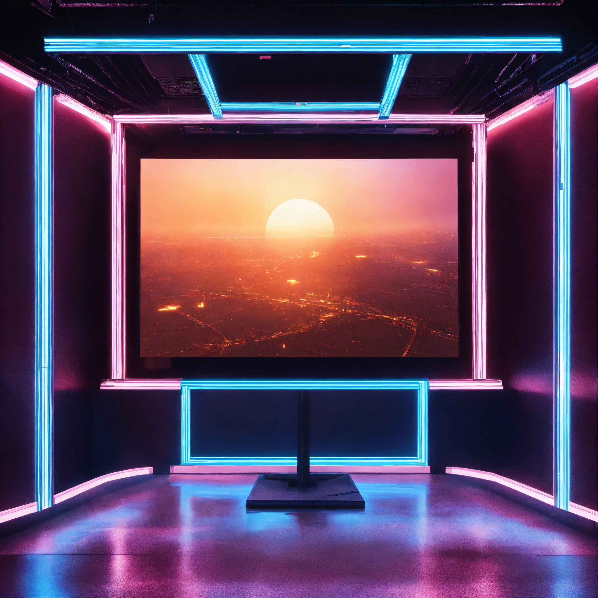 Lexica - A futuristic big screen in the center. No background.