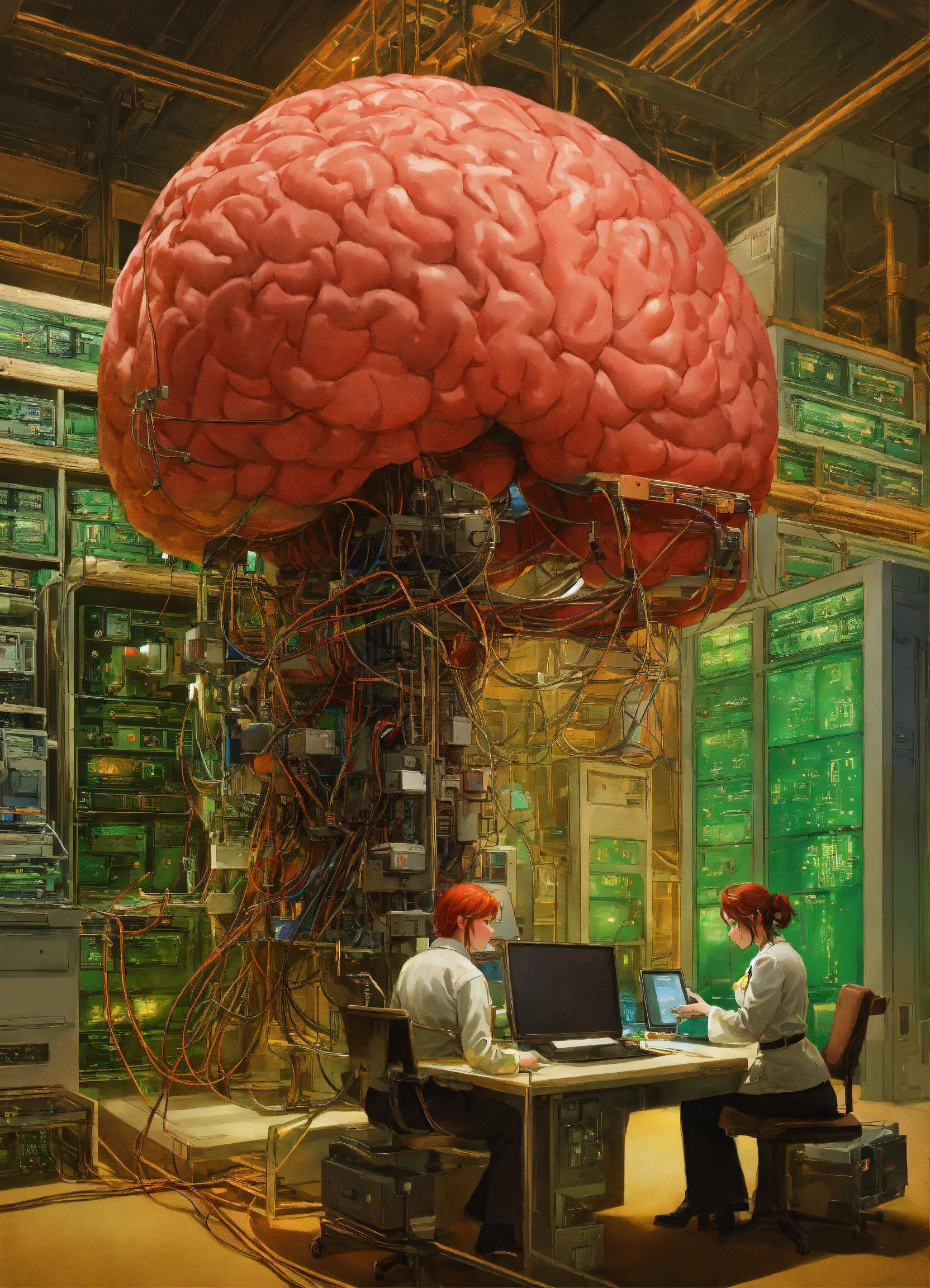 Lexica - In the center of the room, a colossal human brain is ...