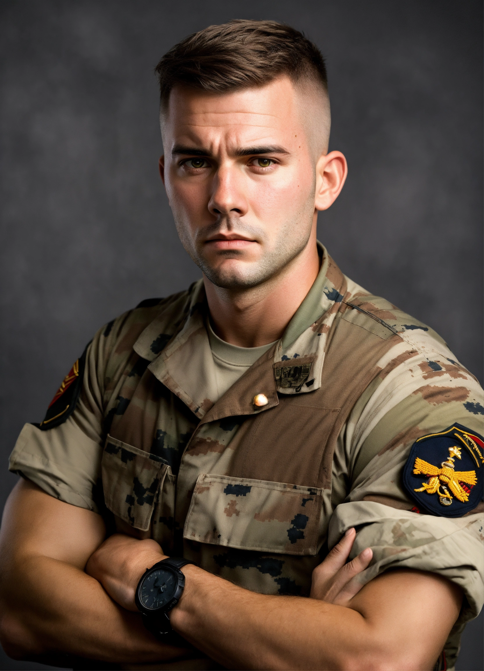 Lexica - Scared man, US Marine, FRONT VIEW, casual clothes, arms ...