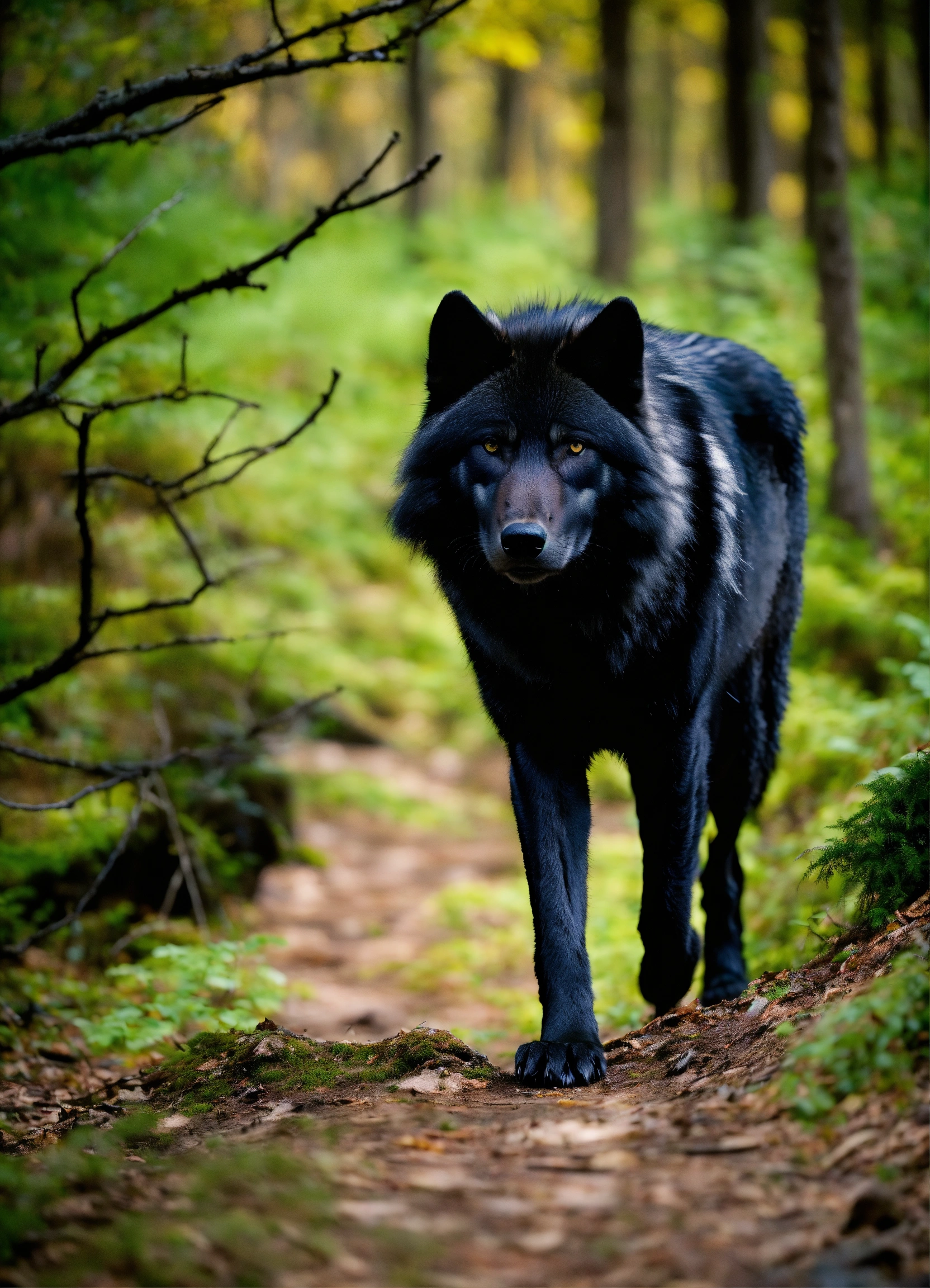 Lexica - Massive, black fur, wolf, in the woods
