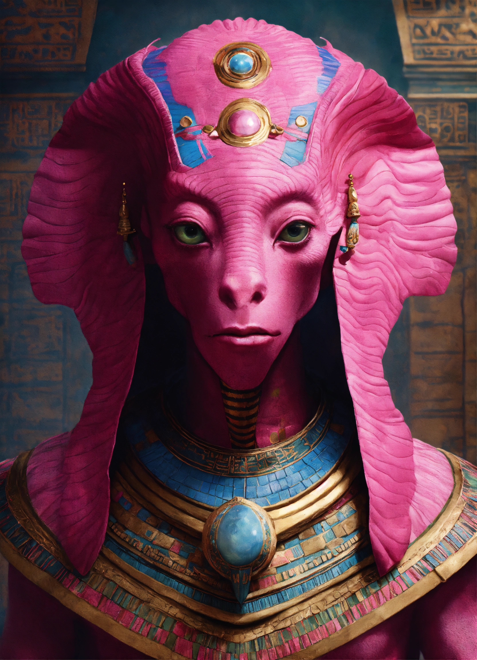 Lexica - Portrait a pink alien monster dressed like a ancient egypt god ...