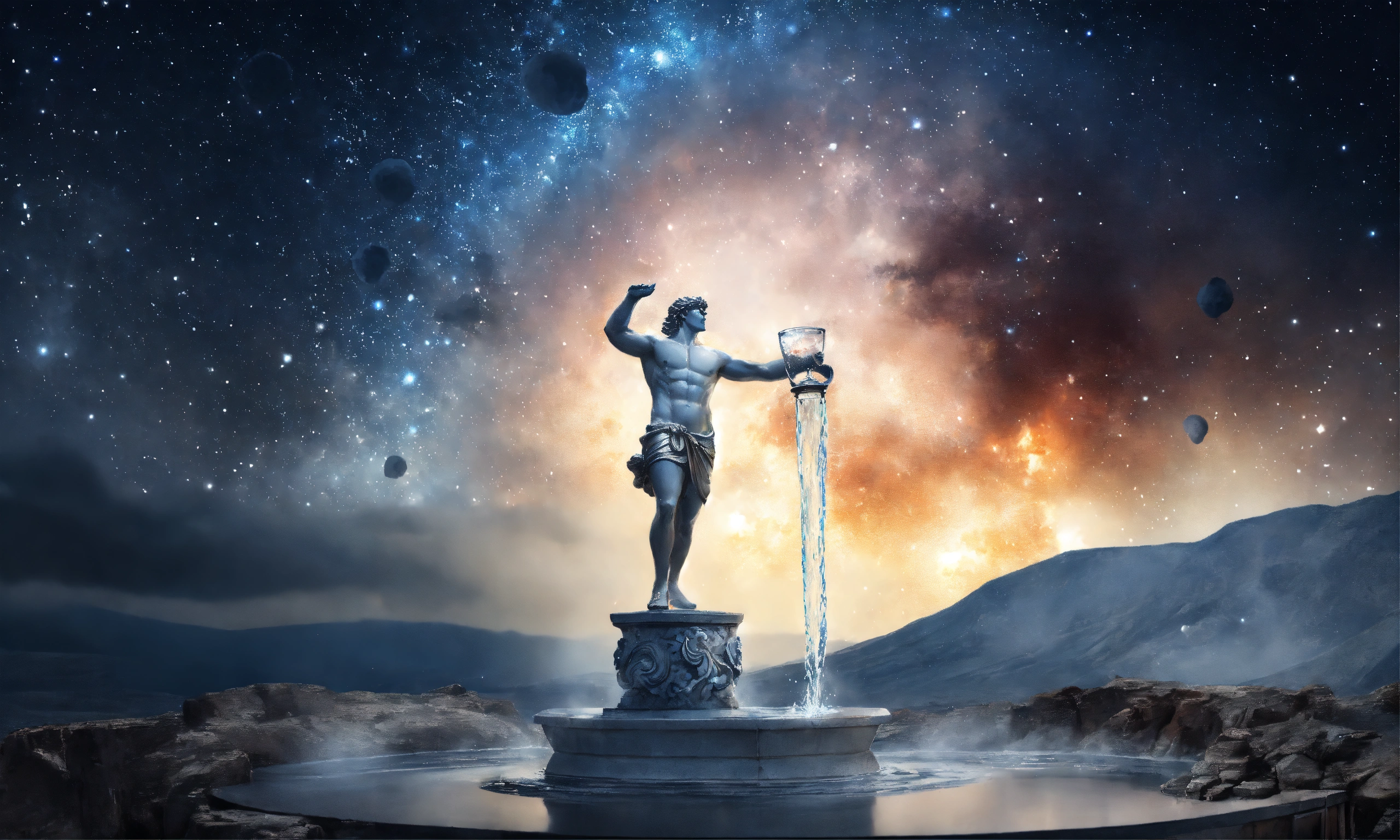 Lexica - Greek man statue pours water, brutal, zodiac sign, white ...