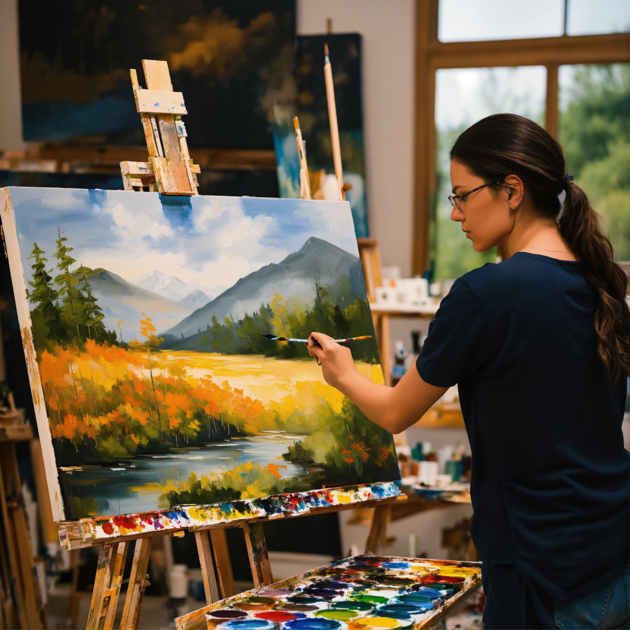 Lexica - A photo of a professional artist painting a landscape. The ...