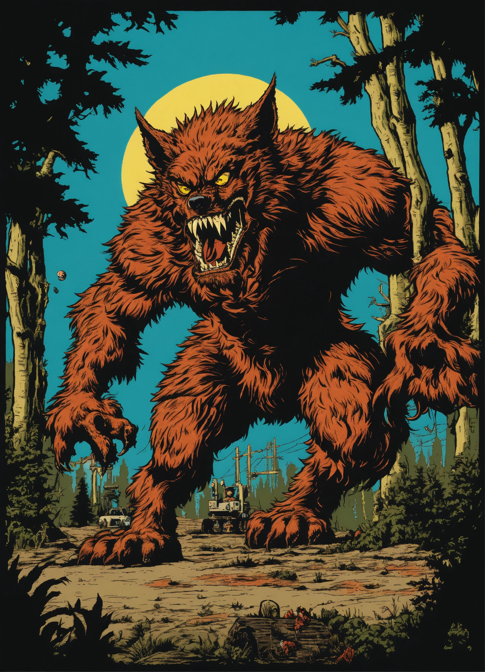 Lexica - Werewolf monster, in the style of ed roth, screen printing ...