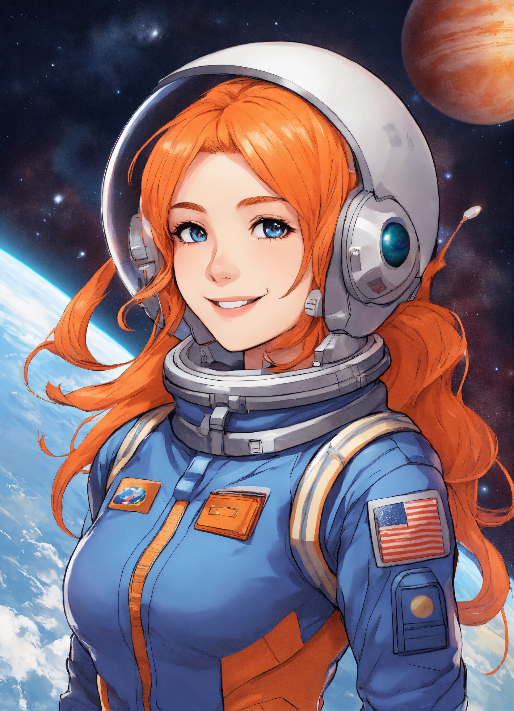 Lexica - Create a manga version of an astronaut girl, dressed in a blue ...