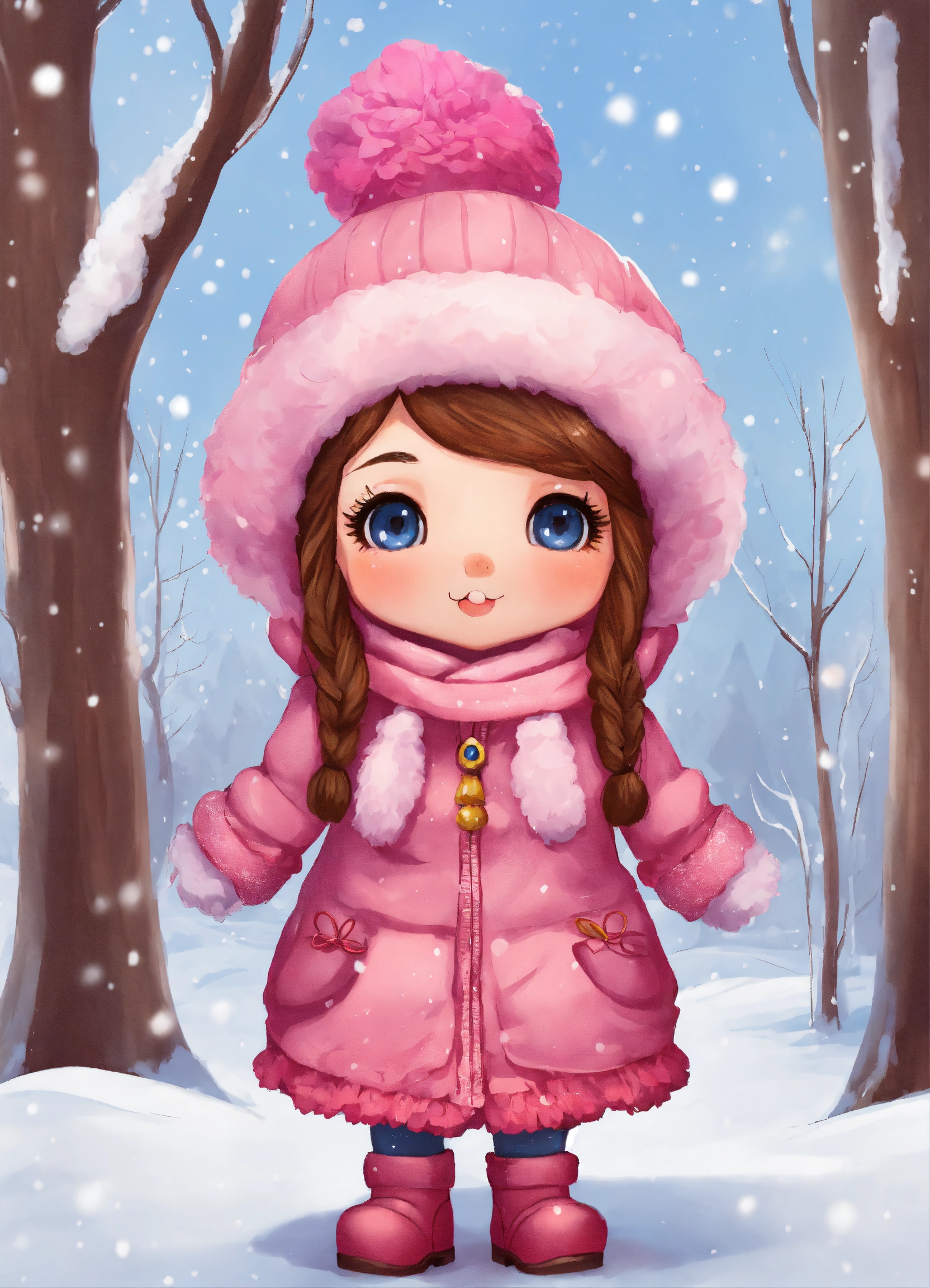 Lexica - Cute cartoon pink Winter girl gnome.