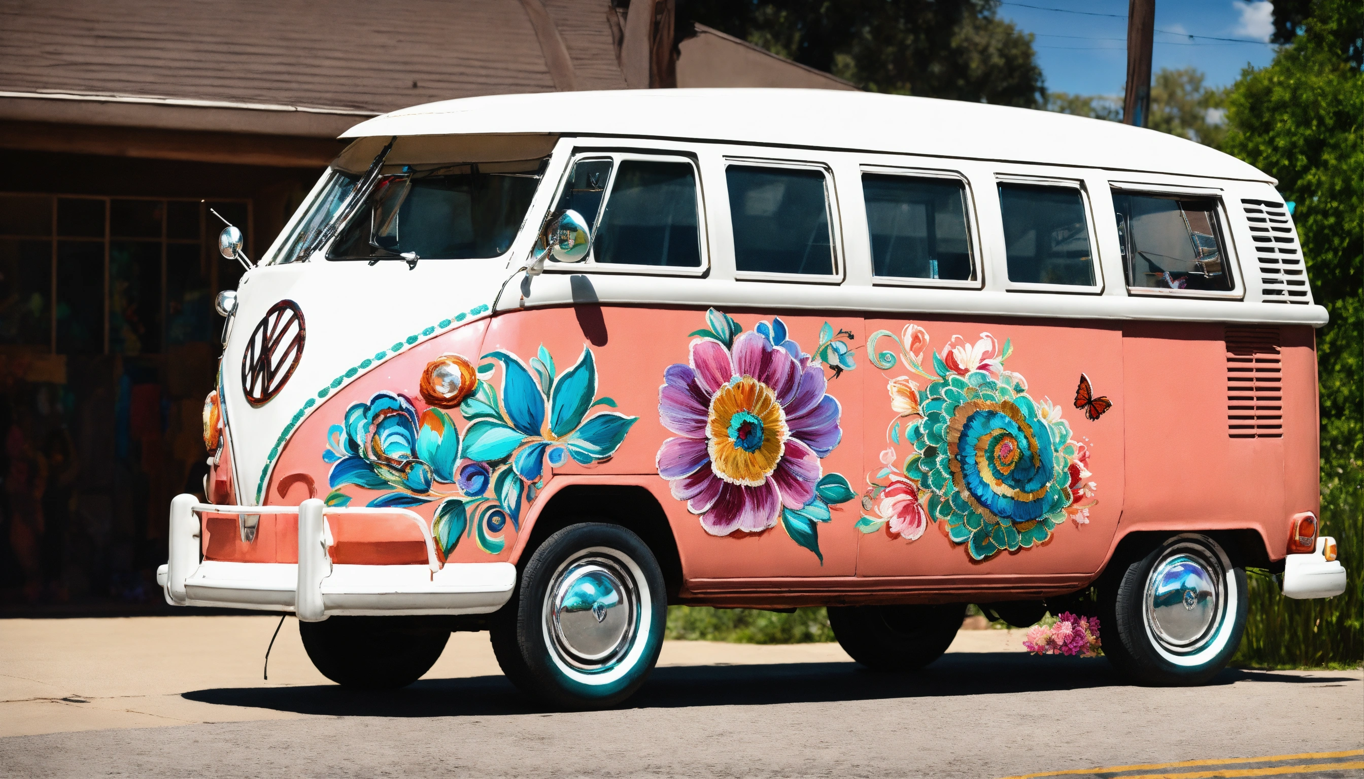 Lexica - Concept art of coral pink Volkswagen bus, paint on side of bus ...