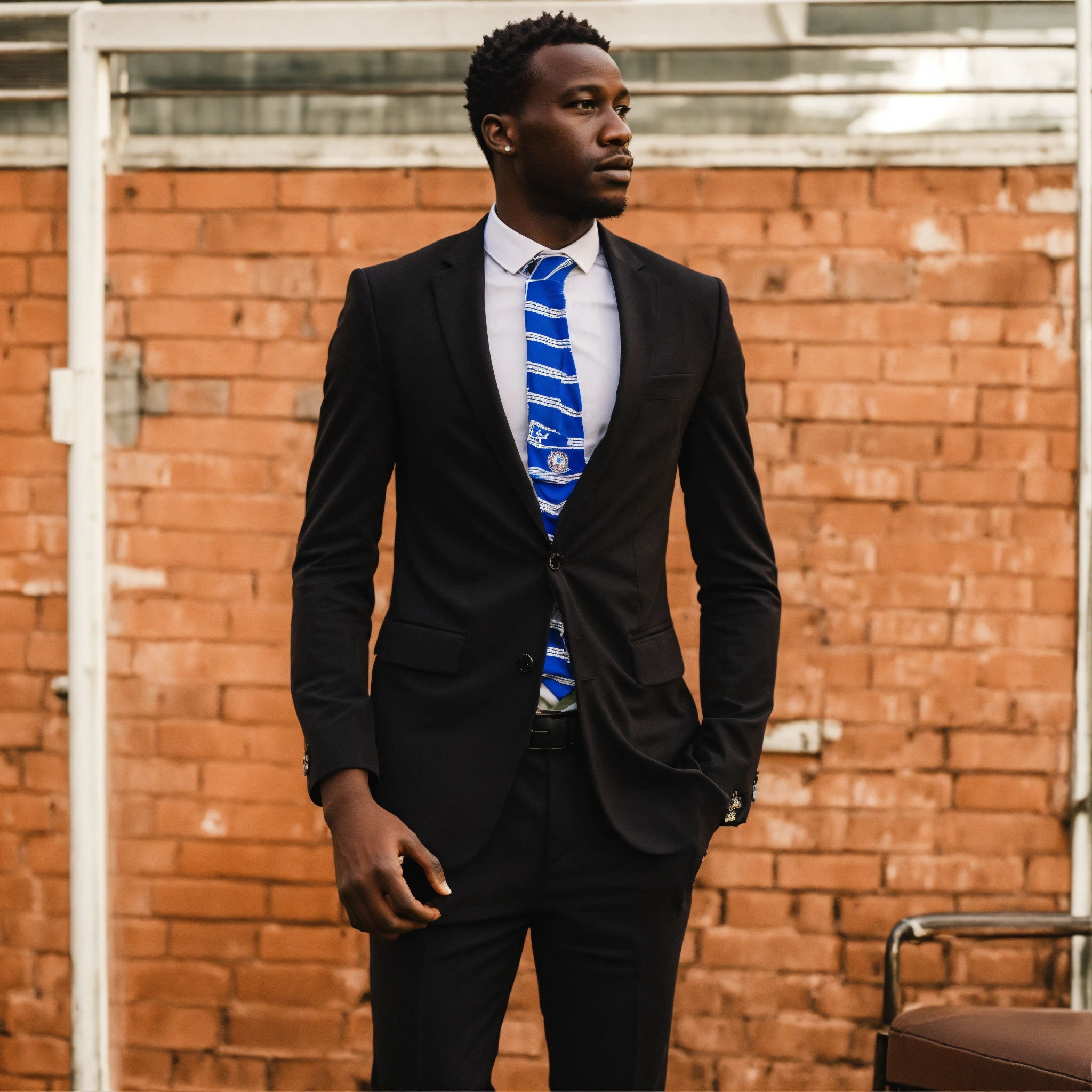 Lexica - Faceless African lawyer dressed in Chelsea football jersey