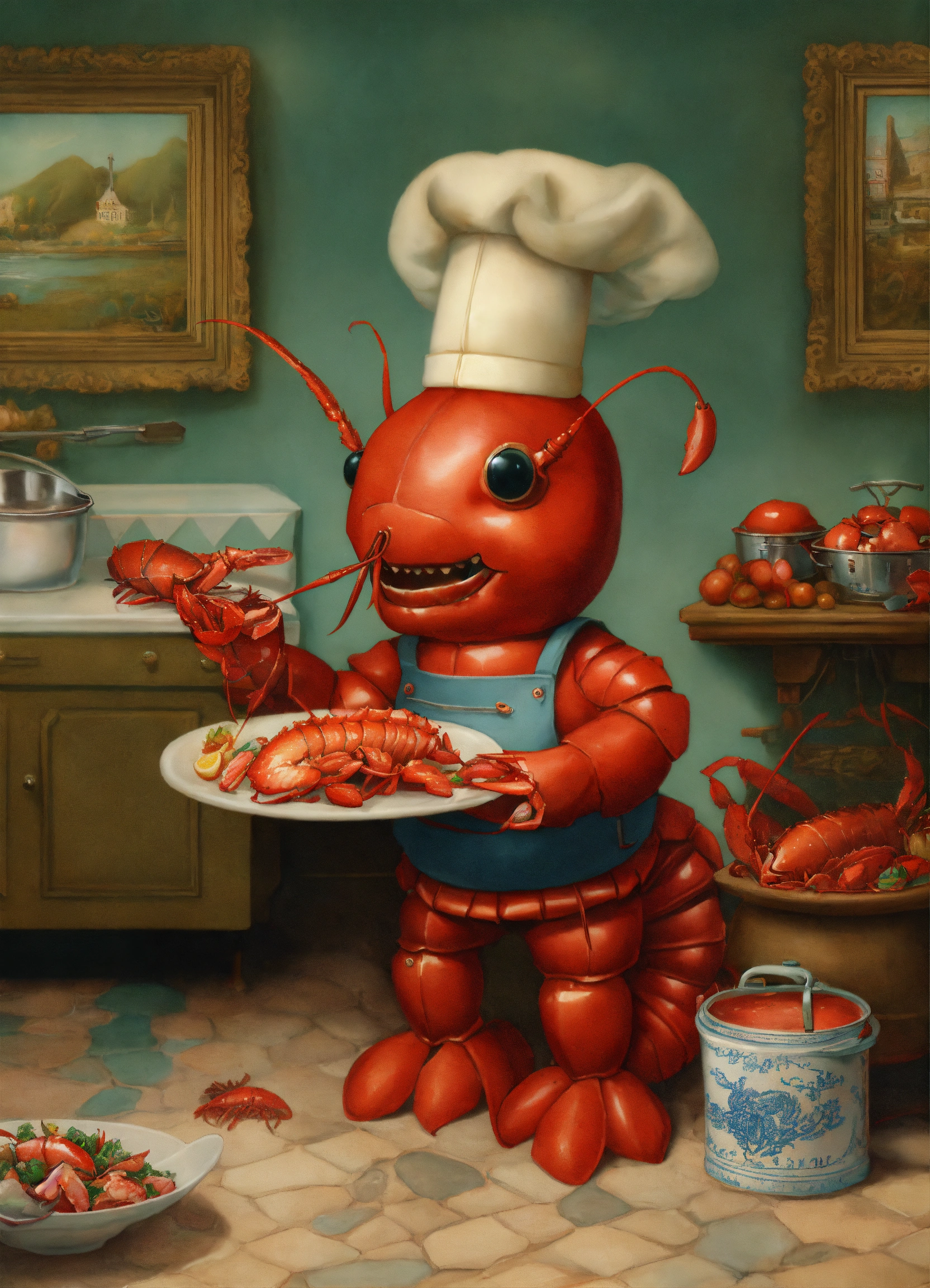 Lexica - A cute lobster cook a delicious lobster by mark ryden