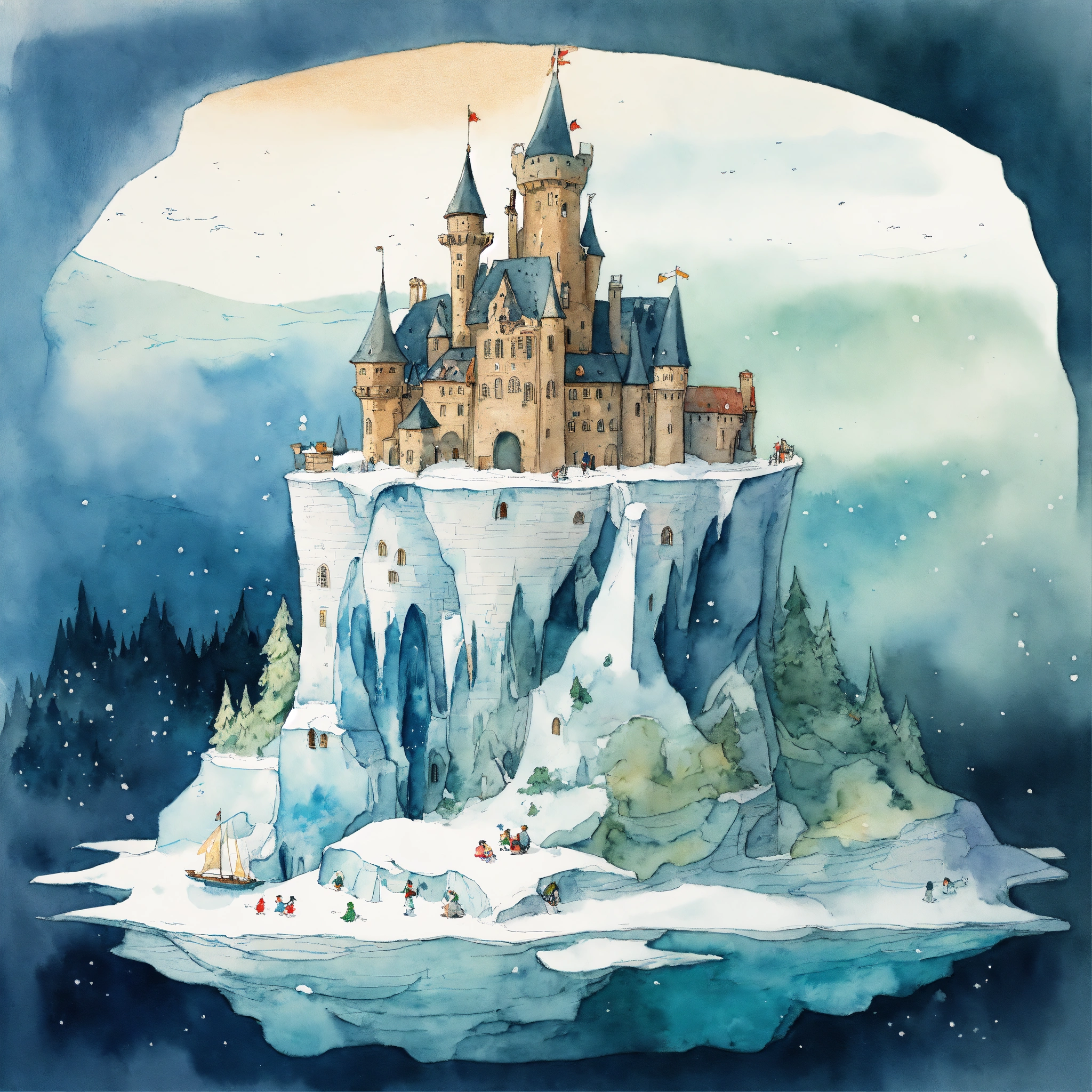 Lexica - A detailed illustration of a castle on an floating iceberg 360 ...