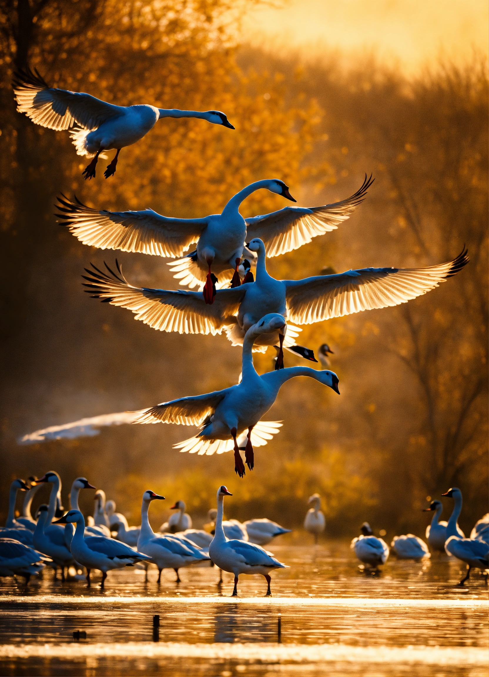 Lexica - A professional and fantasy image of a group of geese and swans ...