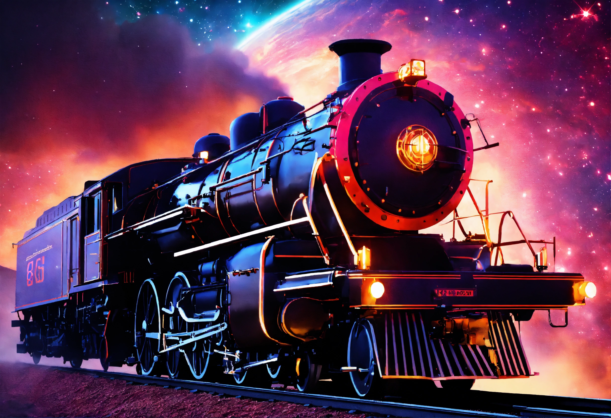 Lexica - High quality,quality8k,steam locomotive running in cosmic ...